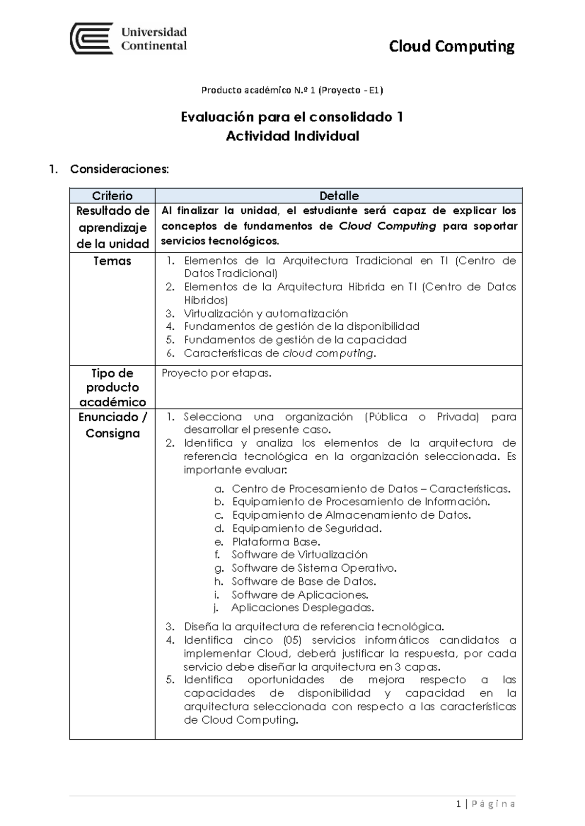Cloud Computing - Producto académico 1 Proyecto I - Producto académico N.º 1 (Proyecto - E1 ...