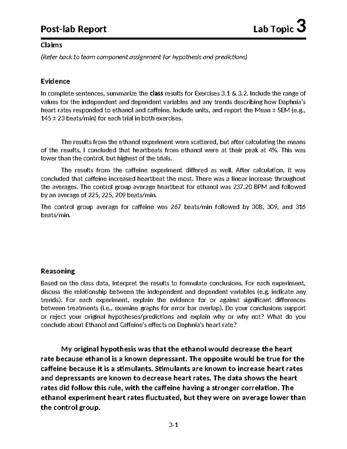 Lab 3 Post-lab Report - Post lab 3 - Post-lab Report Lab Topic 3 Claims ...