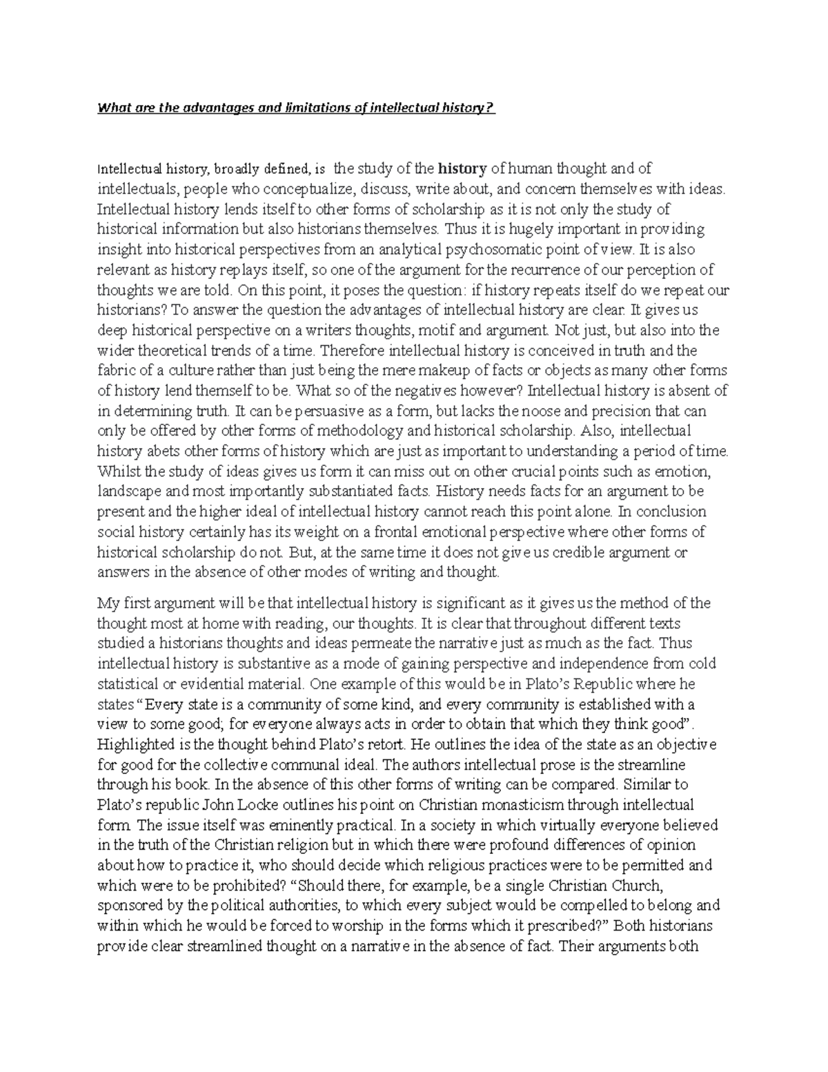 What are the advantages and disadvantages of intellectual history ...