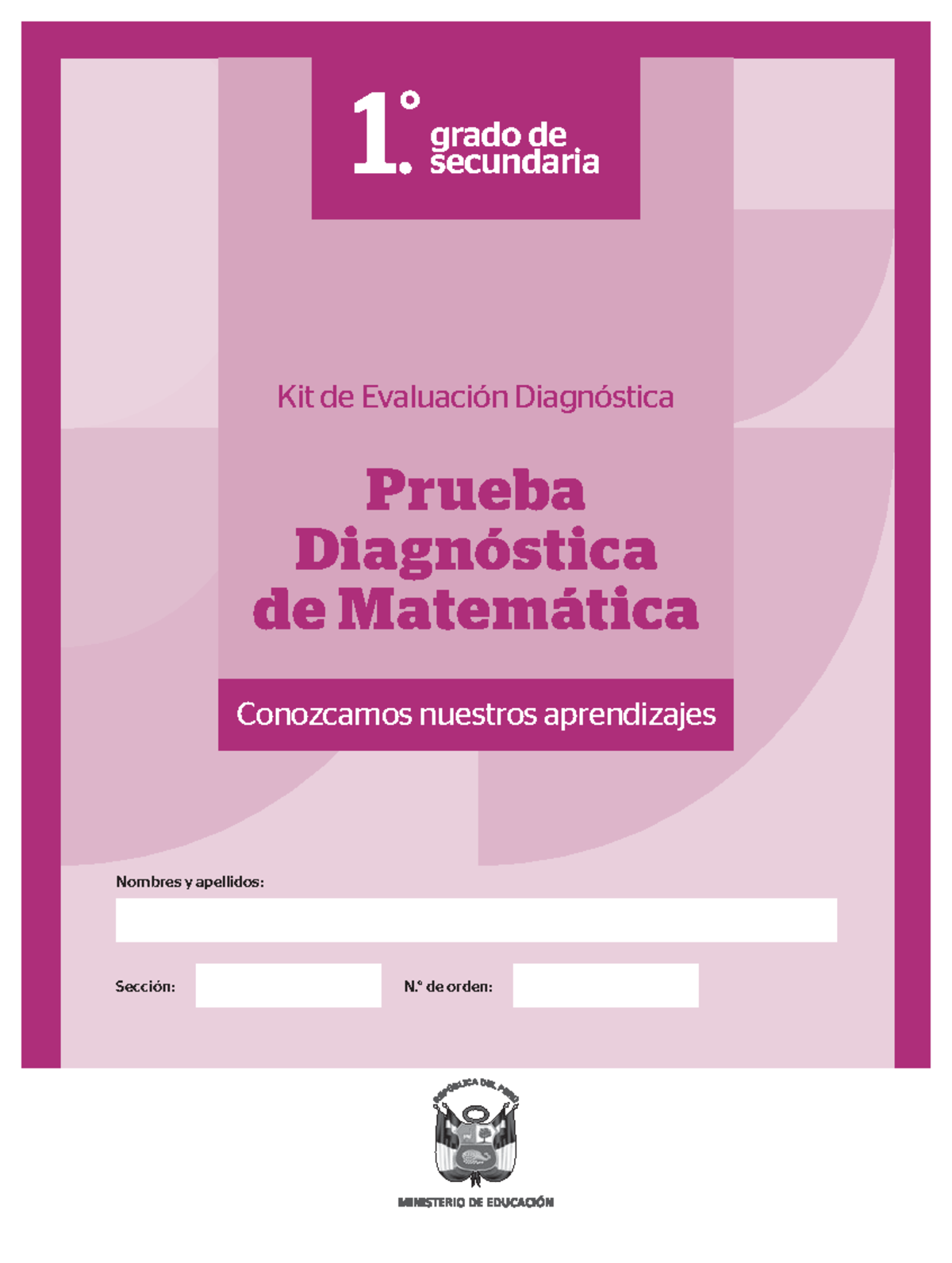 Prueba diagnóstica de Matemática 1.° grado de secundaria kit de evaluación de diagnóstico ...
