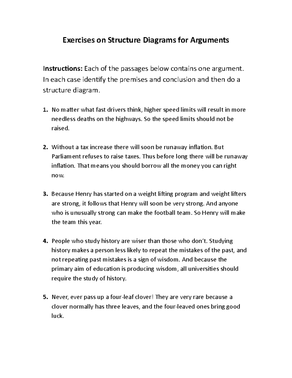 Exercises on Structure Diagrams - In each case identify the premises and conclusion and then do ...
