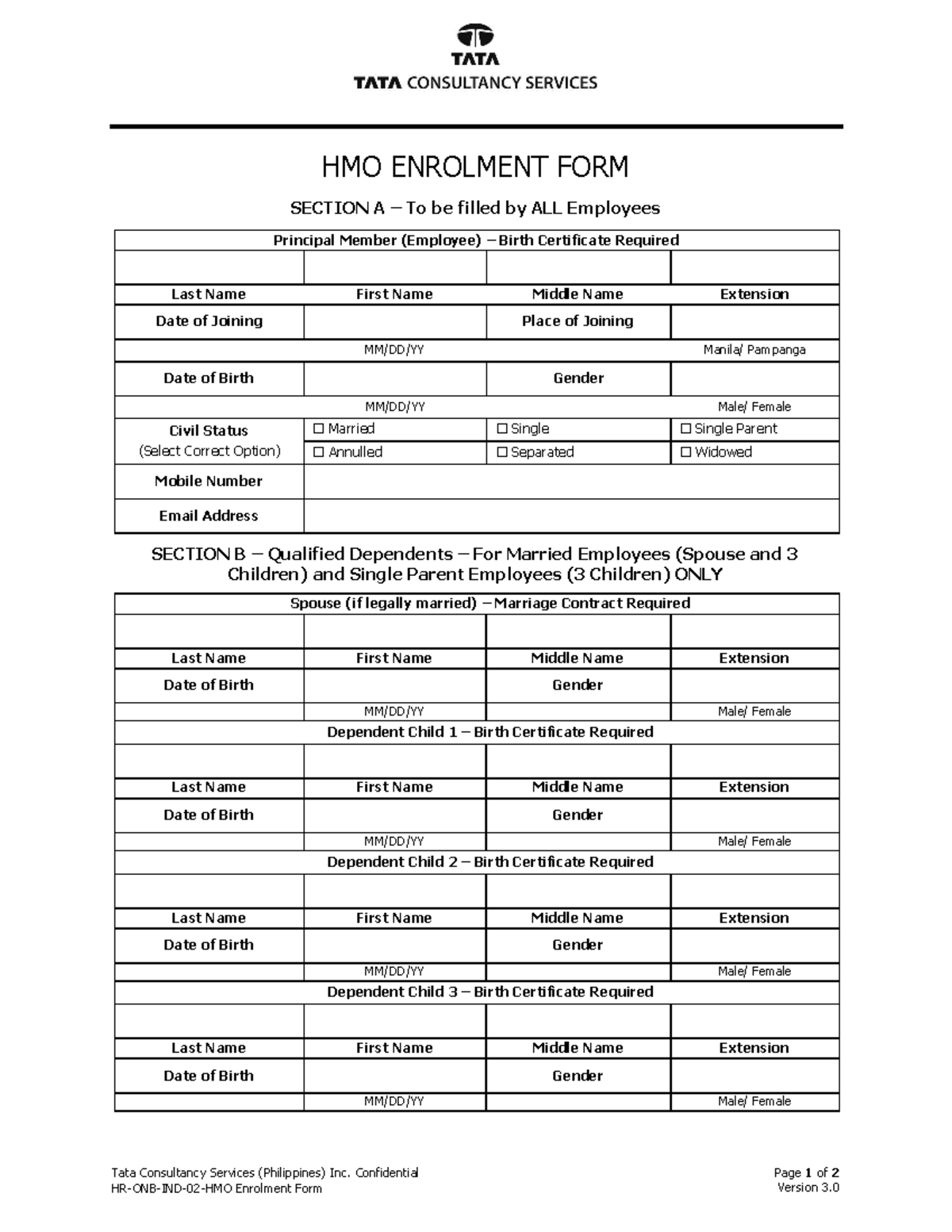HMO Enrollment Form (9) - Tata Consultancy Services (Philippines) Inc ...