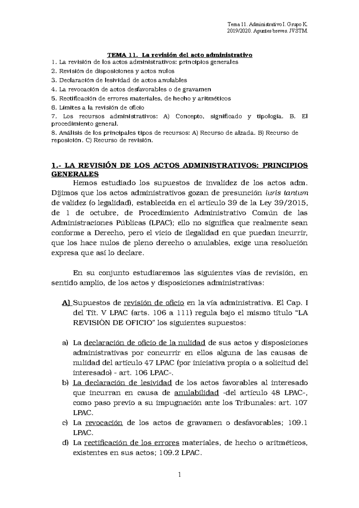 TEMA 11. LA Revisión DE LA Actividad Administrativa - 2019/2020 ...