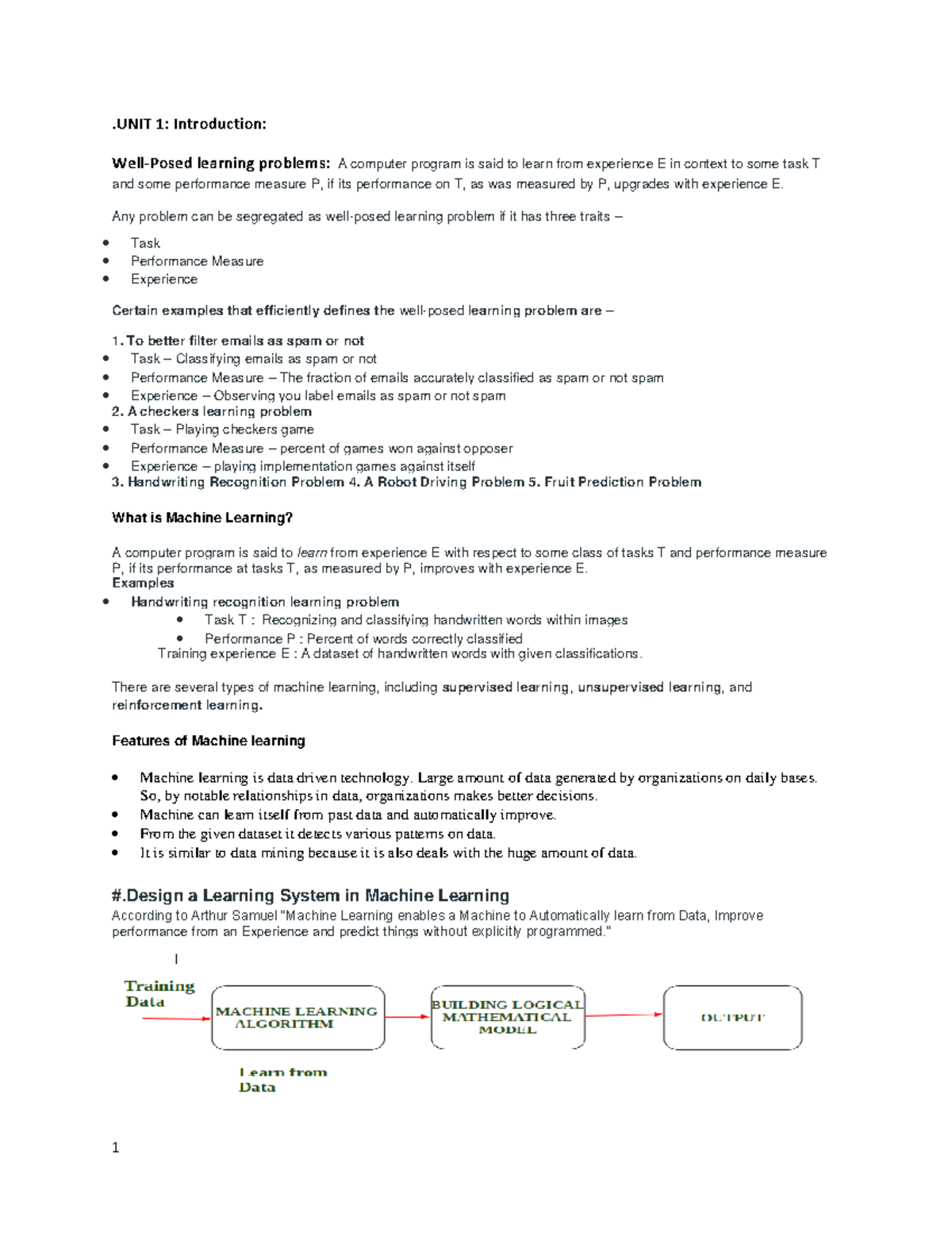 Machine Learning-1 - .UNIT 1: Introduction: Well-Posed learning ...