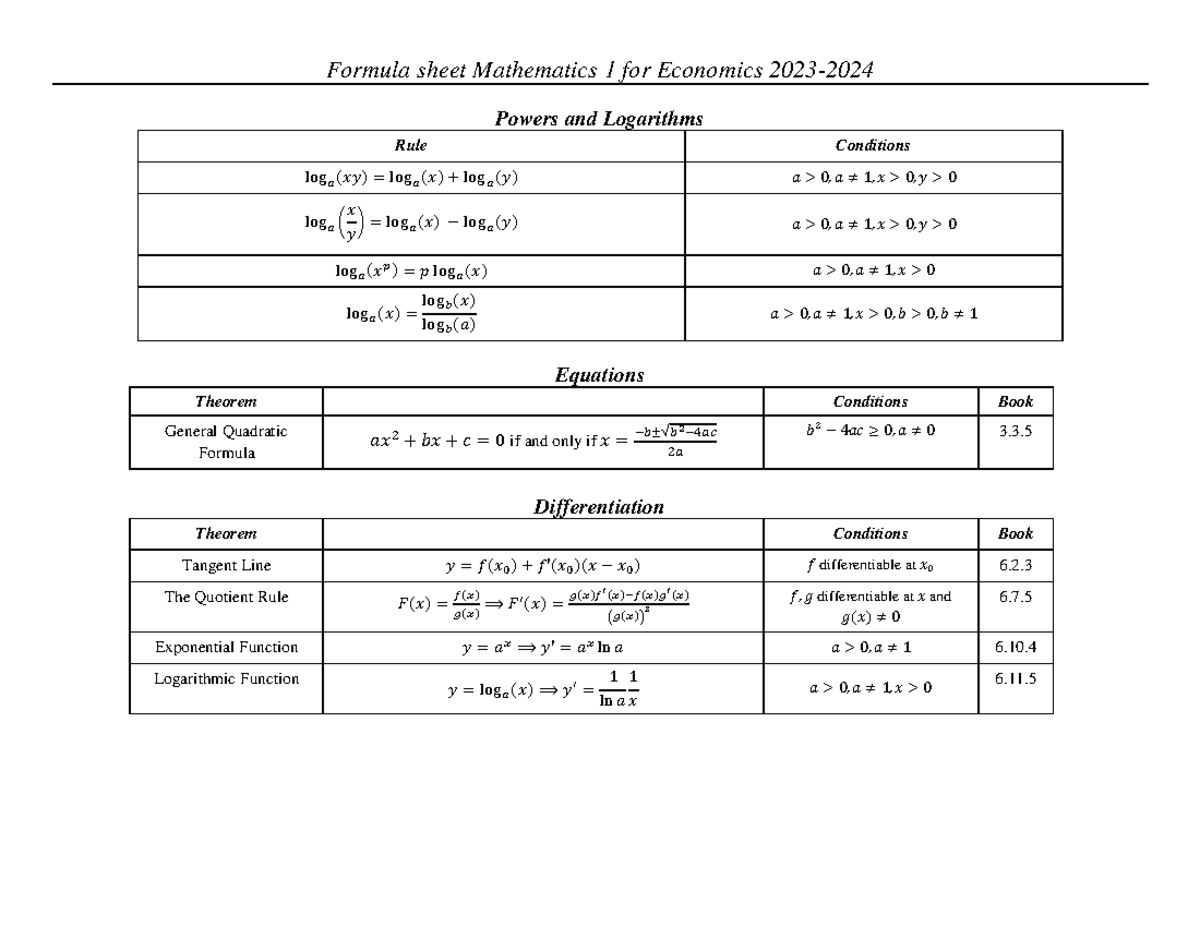 Formula+sheet+Mathematics+1+for+Economics+2023-2024+v1 - Formula sheet ...