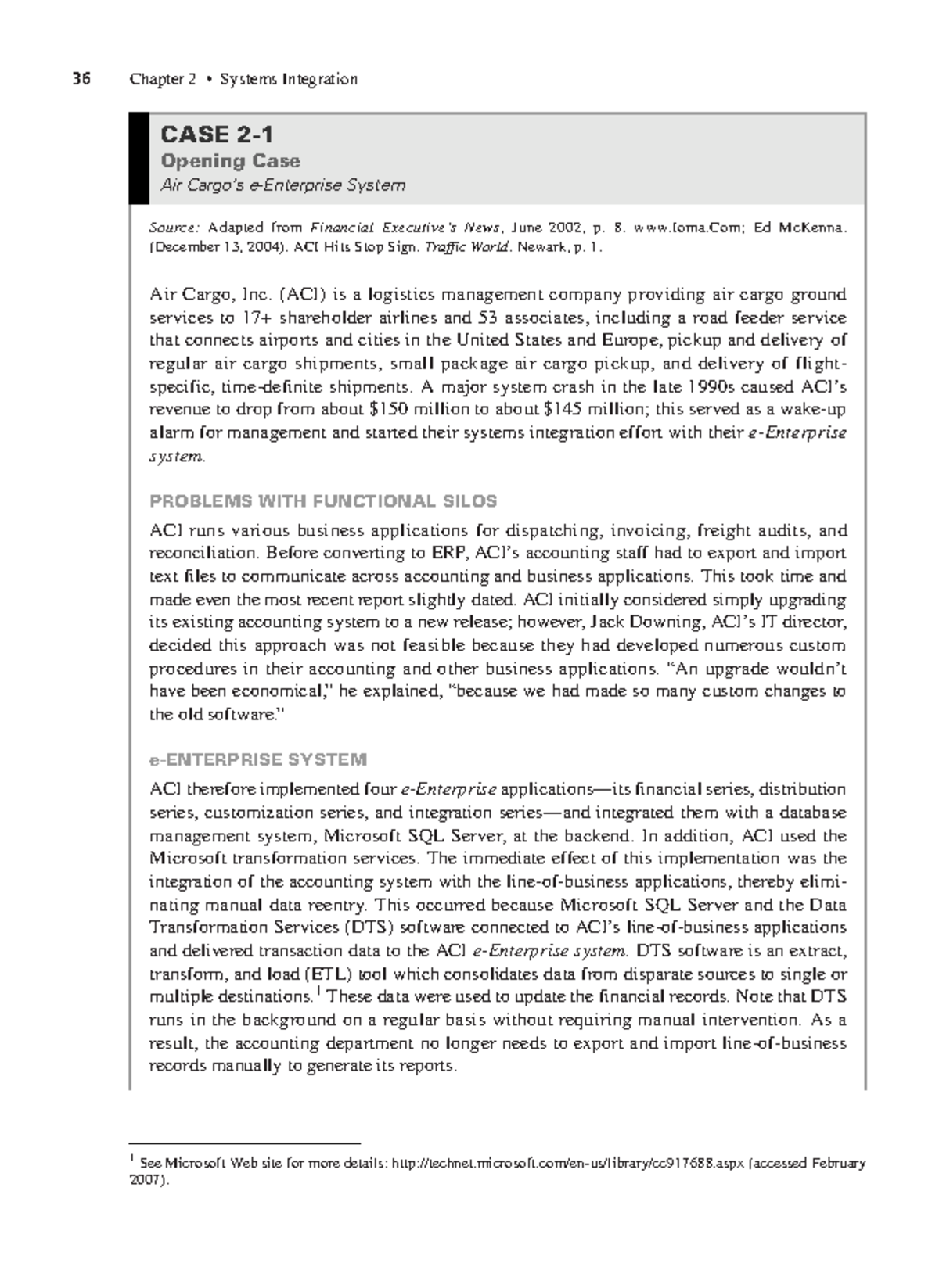 Midterm-Air Cargo s e-Enterprise System - 36 Chapter 2 • Systems Integration CASE 2- Opening ...