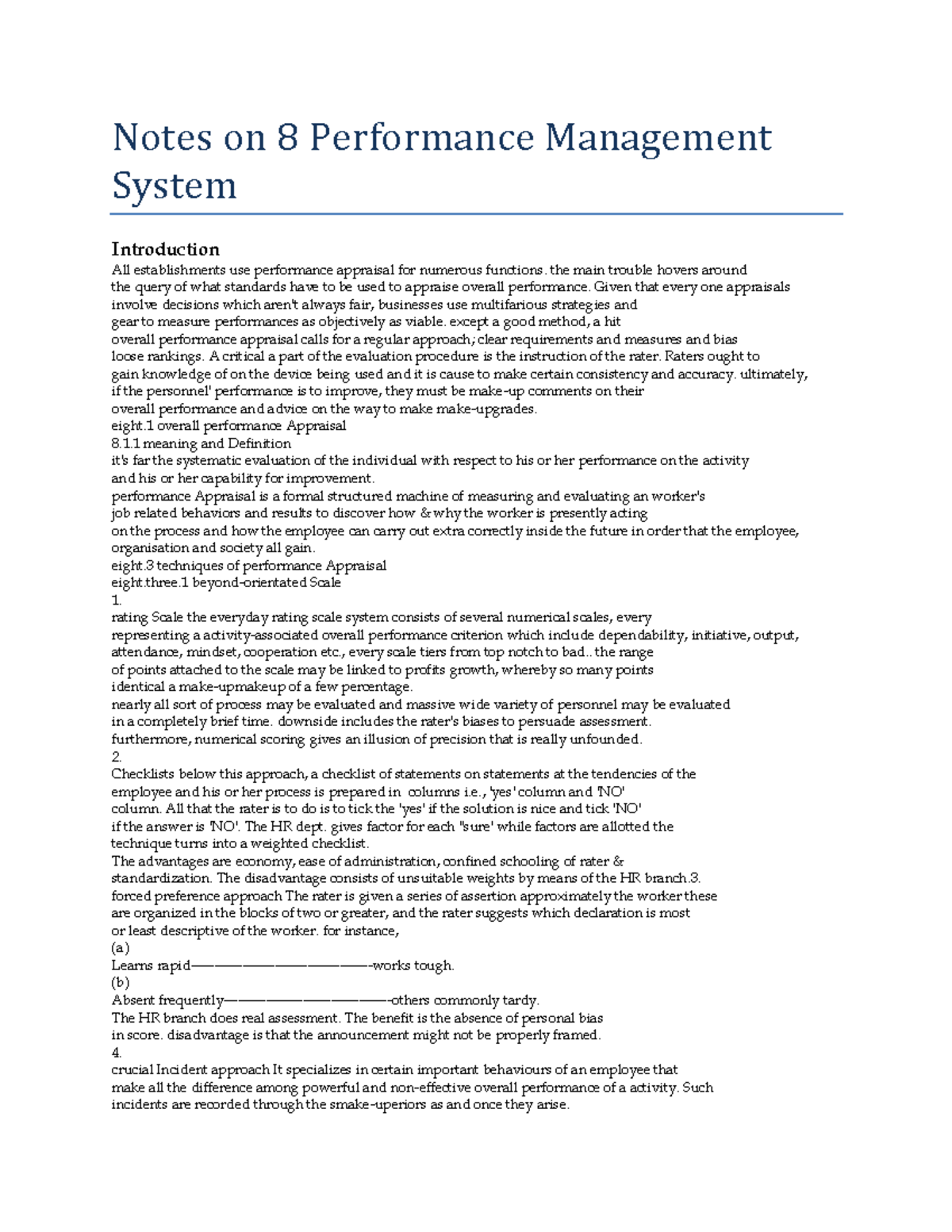Notes on 8 Performance Management System - Notes on 8 Performance ...