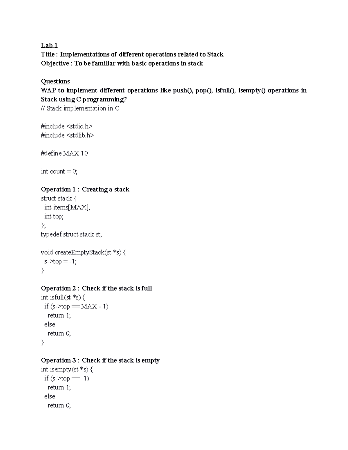1 DSA - Good luck - Lab 1 Title : Implementations of different ...