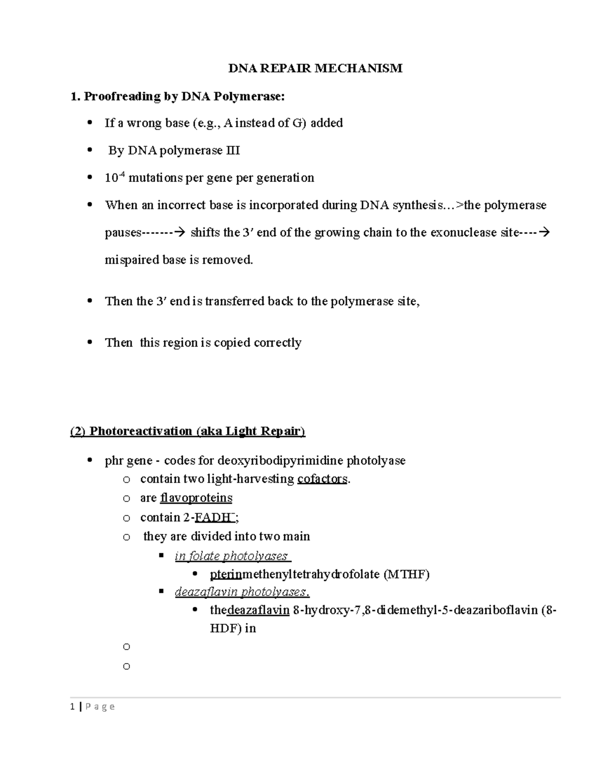 DNA repair mechanism - DNA REPAIR MECHANISM 1. Proofreading by DNA ...