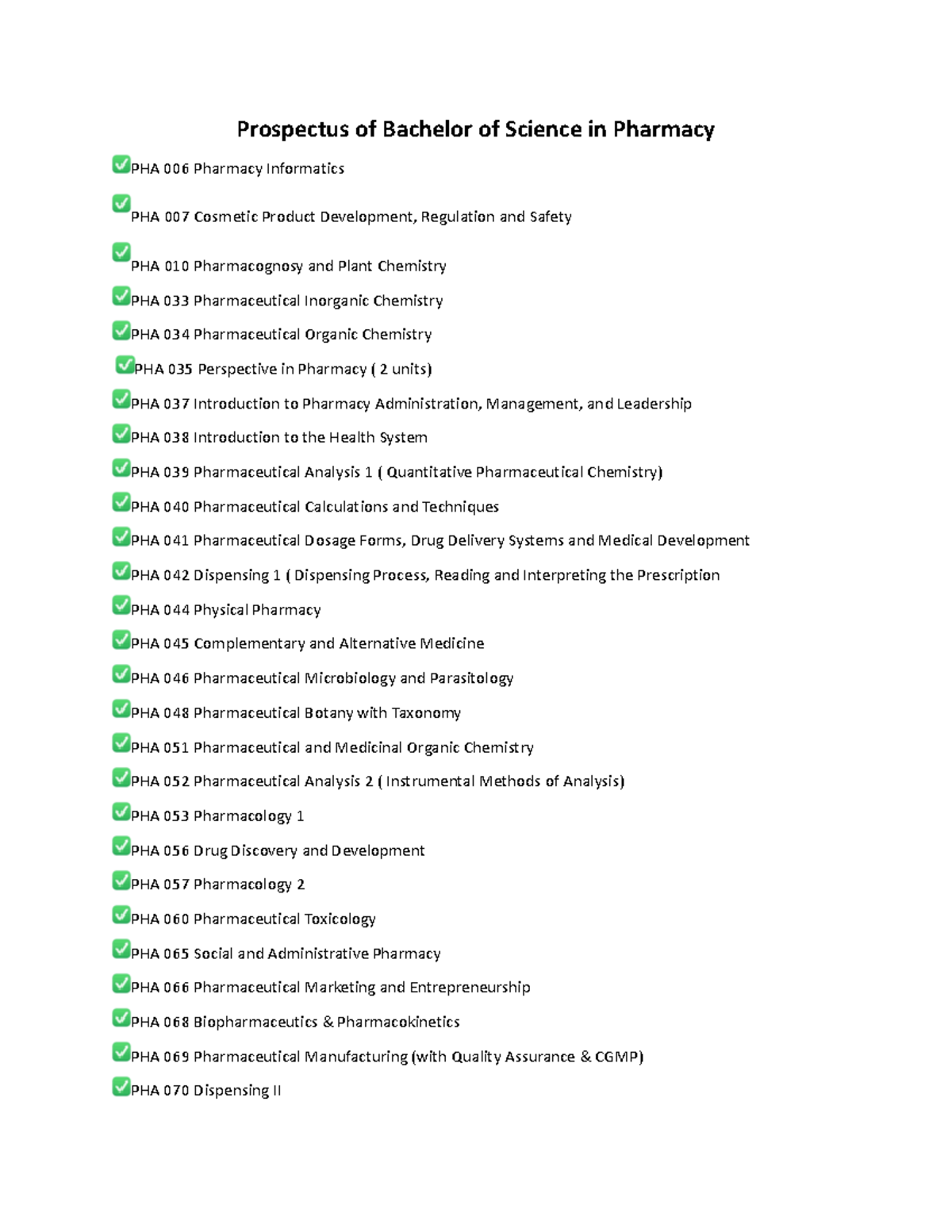Propectus-in-BSPH - Subjects in Pharmacy - Prospectus of Bachelor of ...