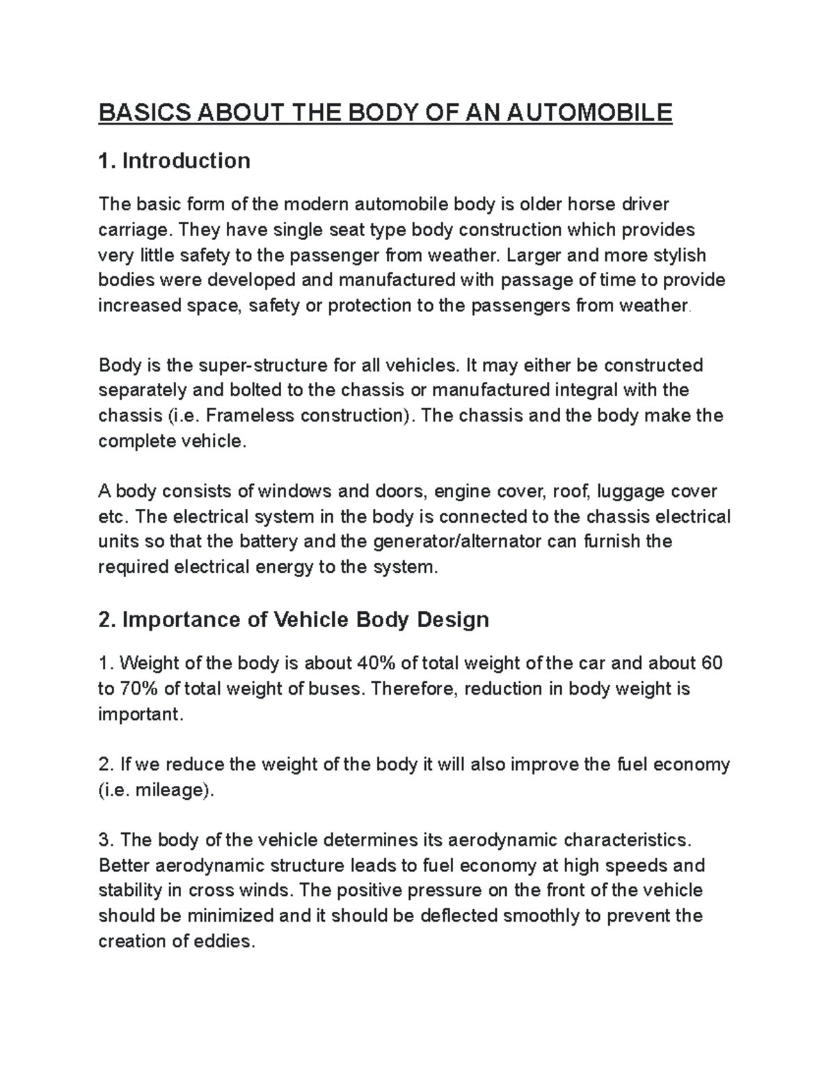Basics About THE BODY OF AN Automobile - BASICS ABOUT THE BODY OF AN ...