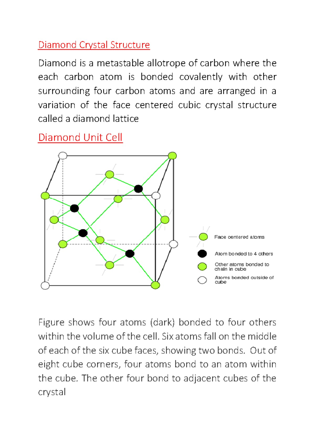 Assignment 2 Prob3 - Diamond Crystal Structure Diamond is a metastable ...