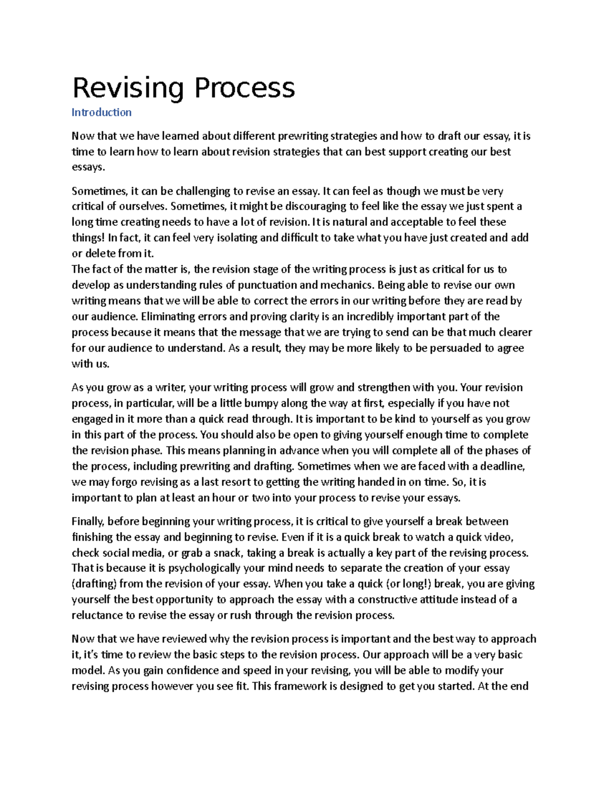 Revising Process - Revising Process Introduction Now that we have ...