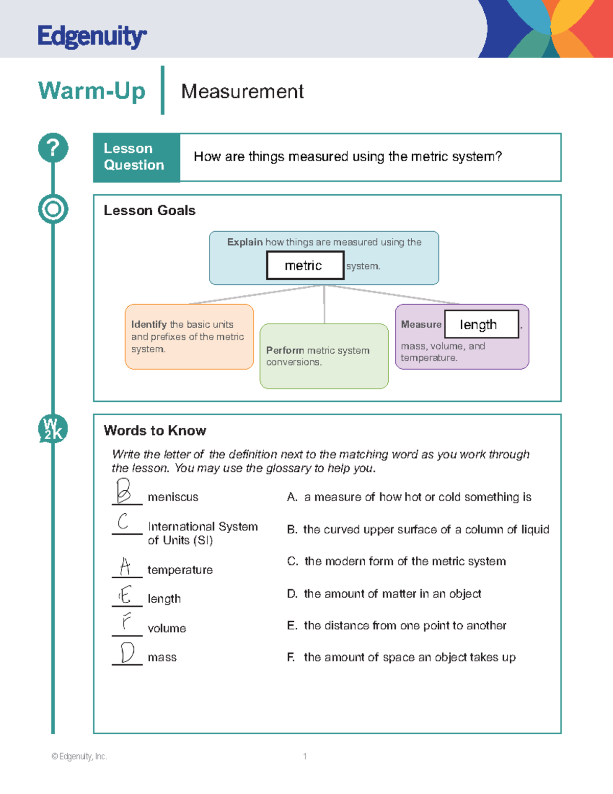 8302-01-05-Measurement-Unit 1 - Warm-Up Measurement Lesson Question ? W ...
