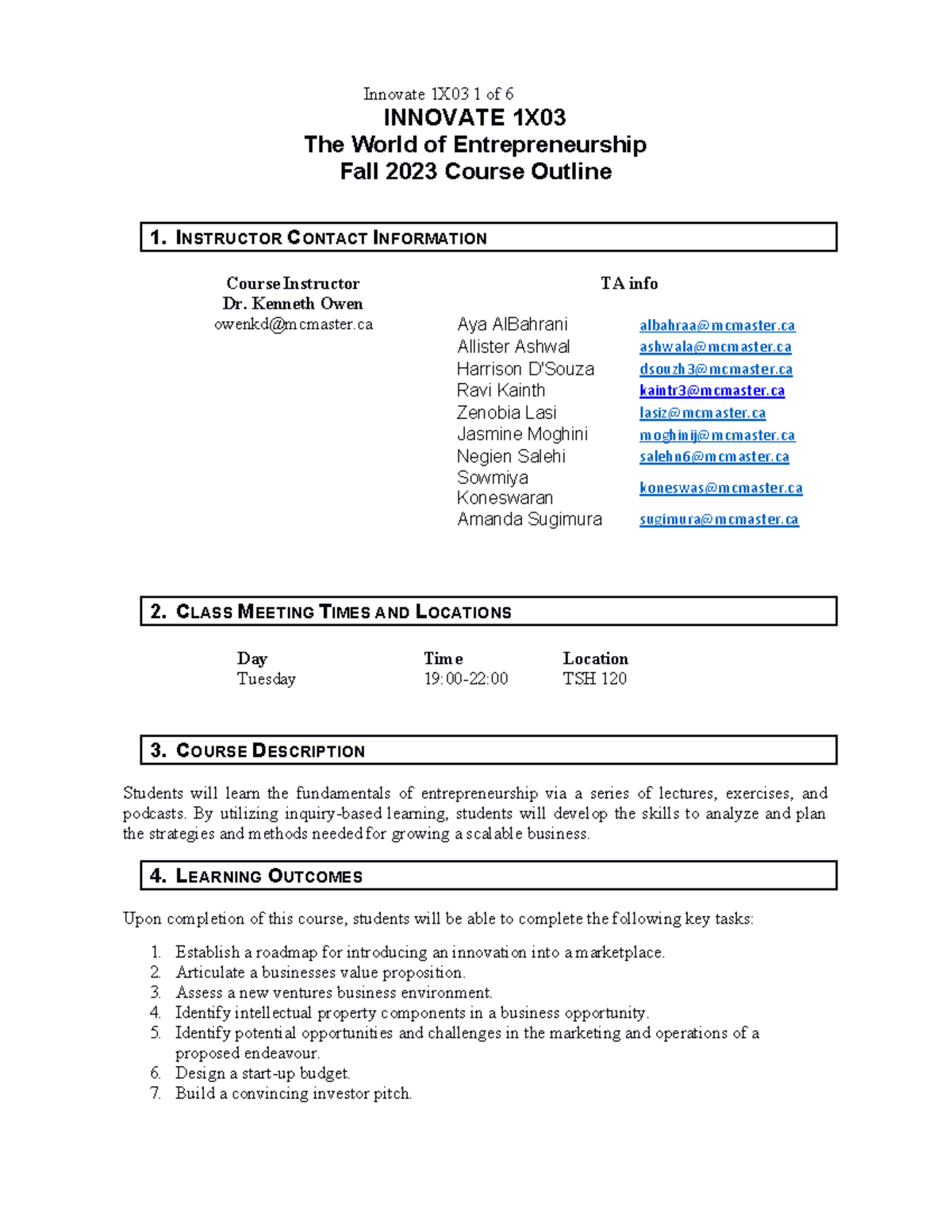 1X03 Course Outline Fall 2023 - INNOVATE 1X The World of ...