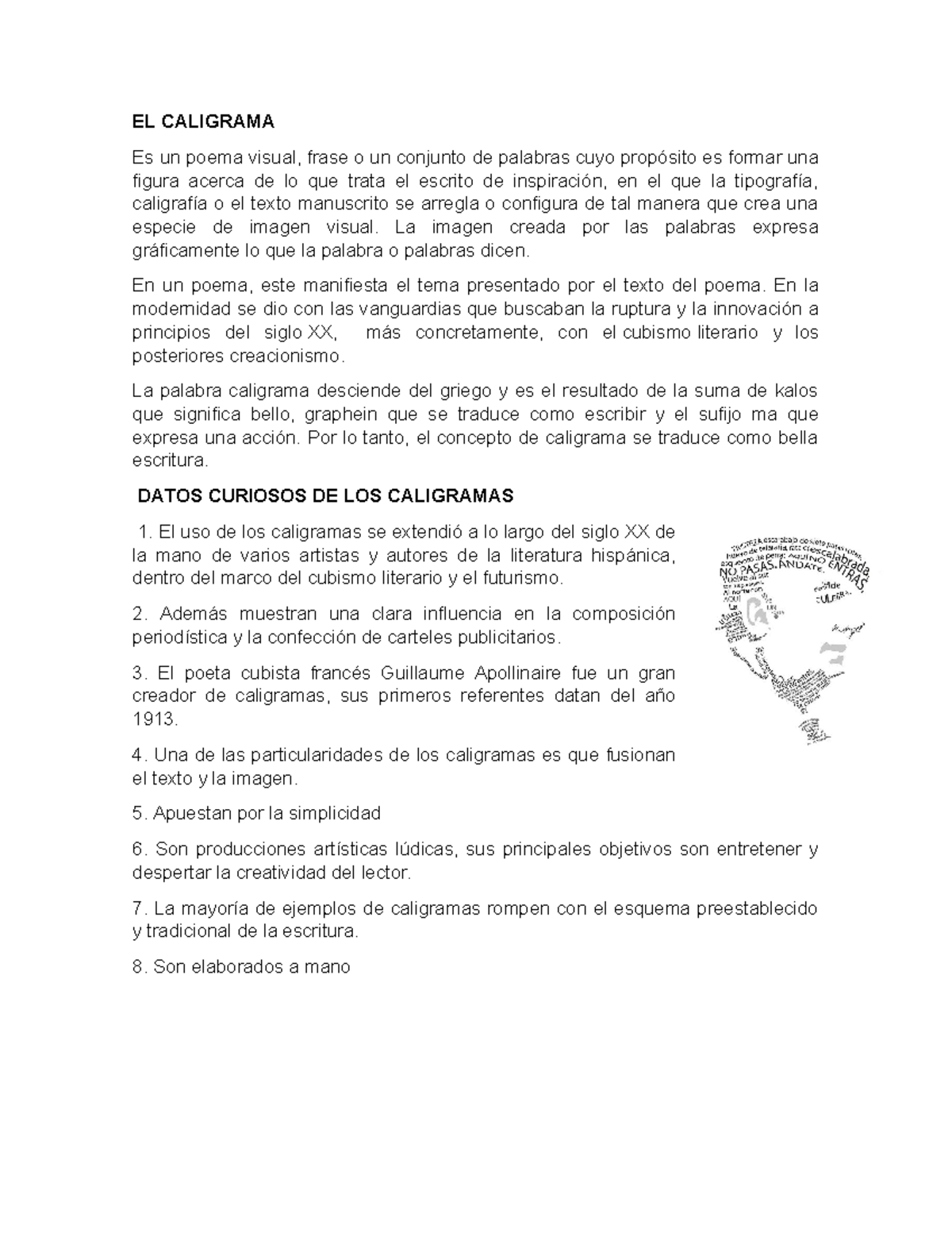 Caligrama - mdjdl - EL CALIGRAMA Es un poema visual, frase o un ...