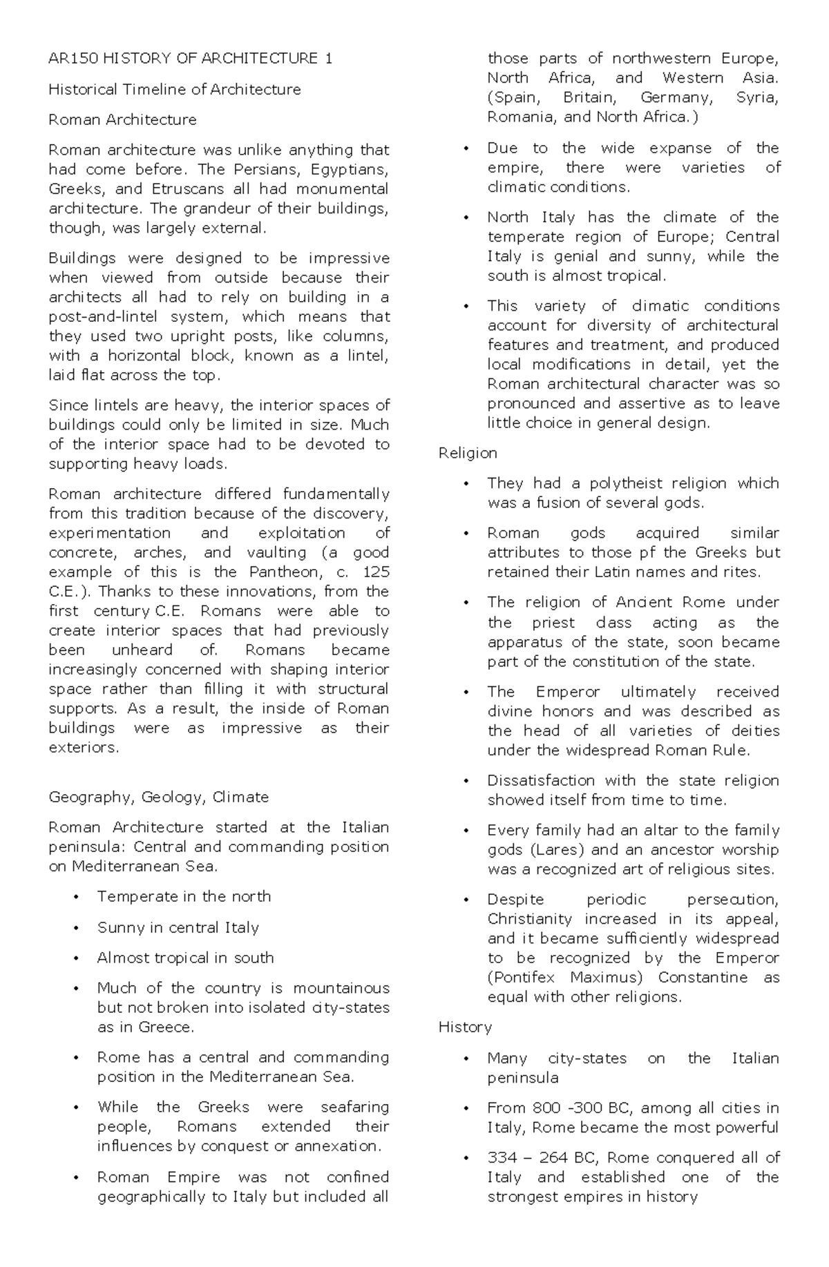 AR150 HOA1 WK 8-9 - Lecture notes on History of Architecture. - AR150 ...