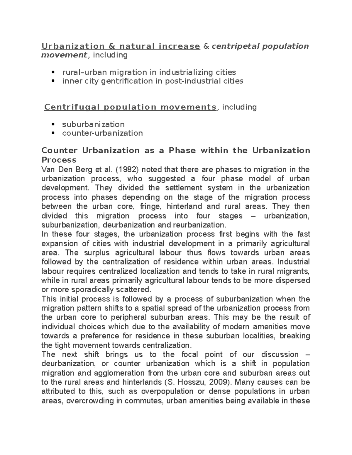 counter Urbanization signifiacance - Environmental Science - Studocu