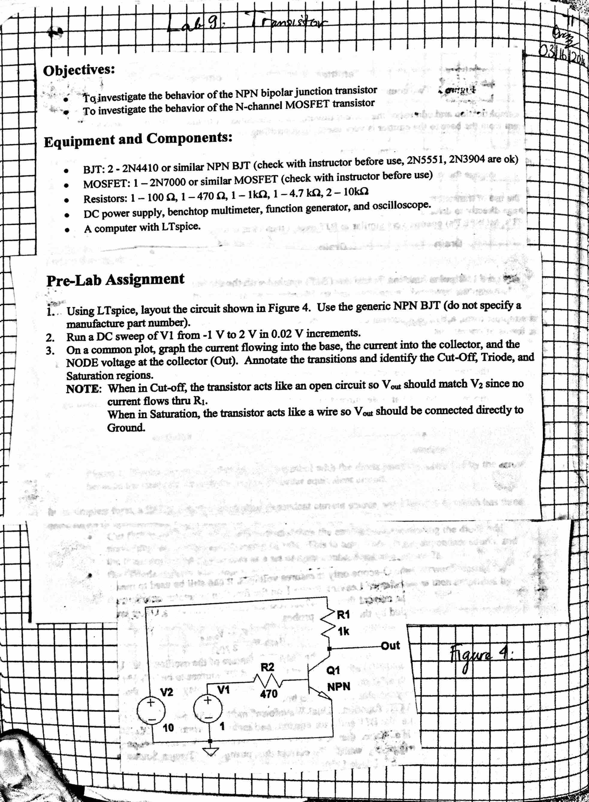Lab9 - Lab 9: Transistor - fl .1. . lI Objectives: a? I. th beh f the ...