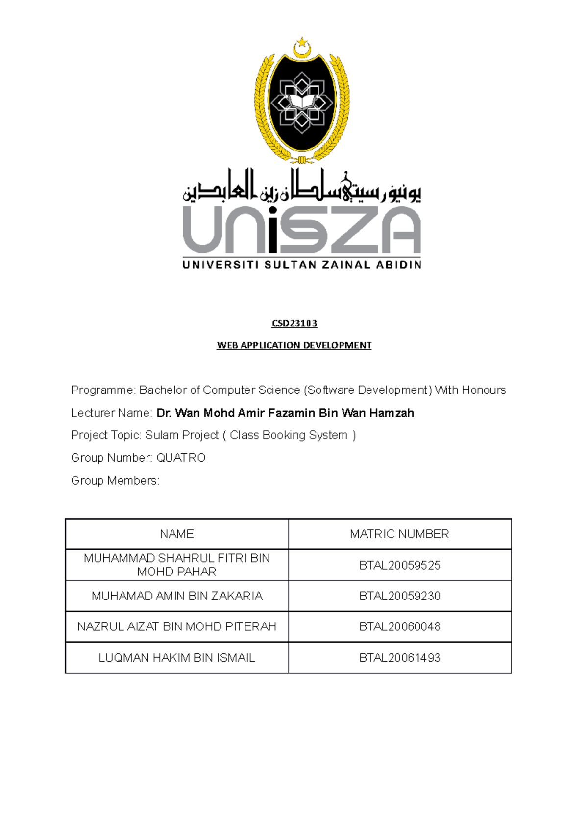 exercise for student uitm - CSD WEB APPLICATION DEVELOPMENT Programme ...