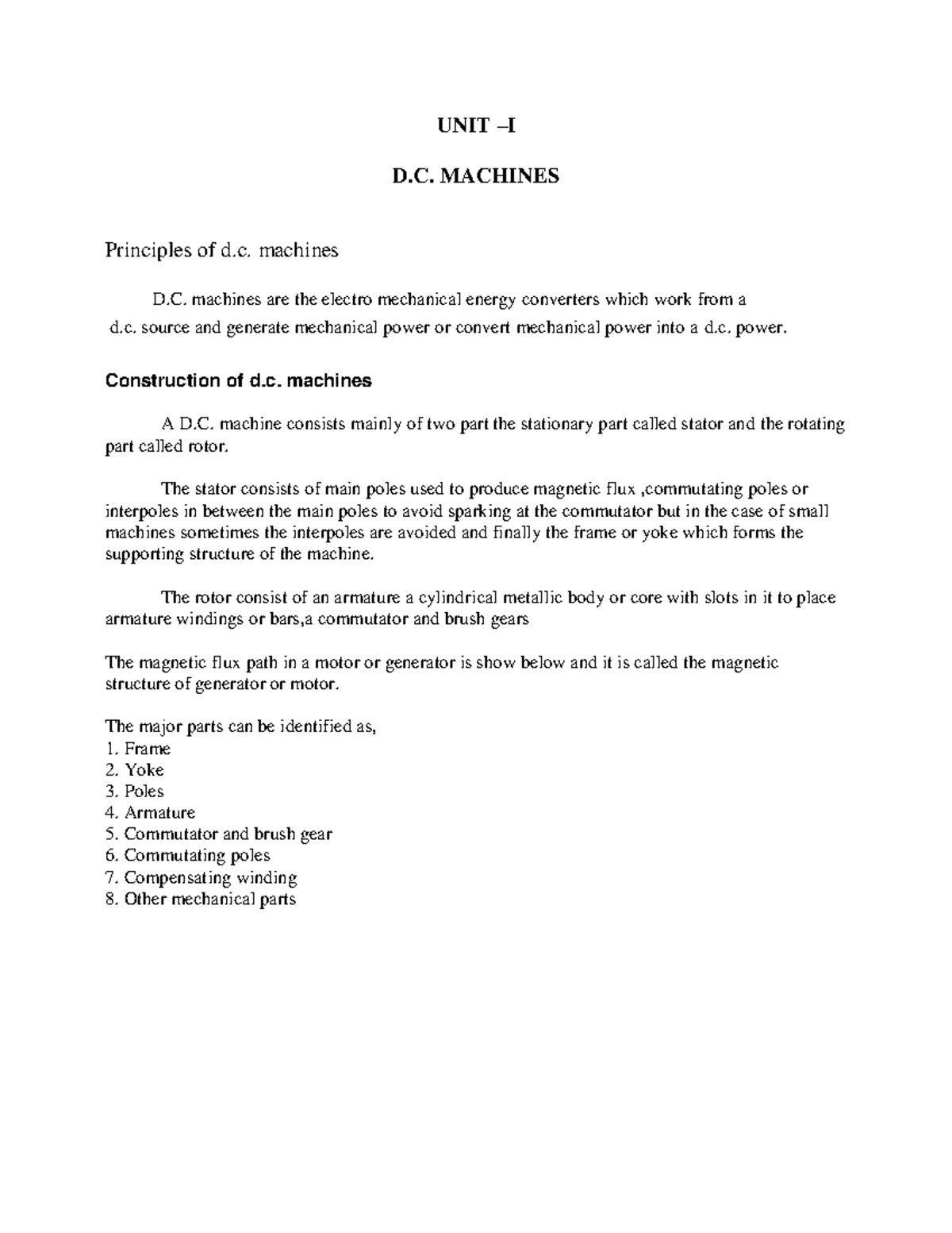 Electrical Engineering - Lecture Notes-1 - UNIT – I D. MACHINES ...