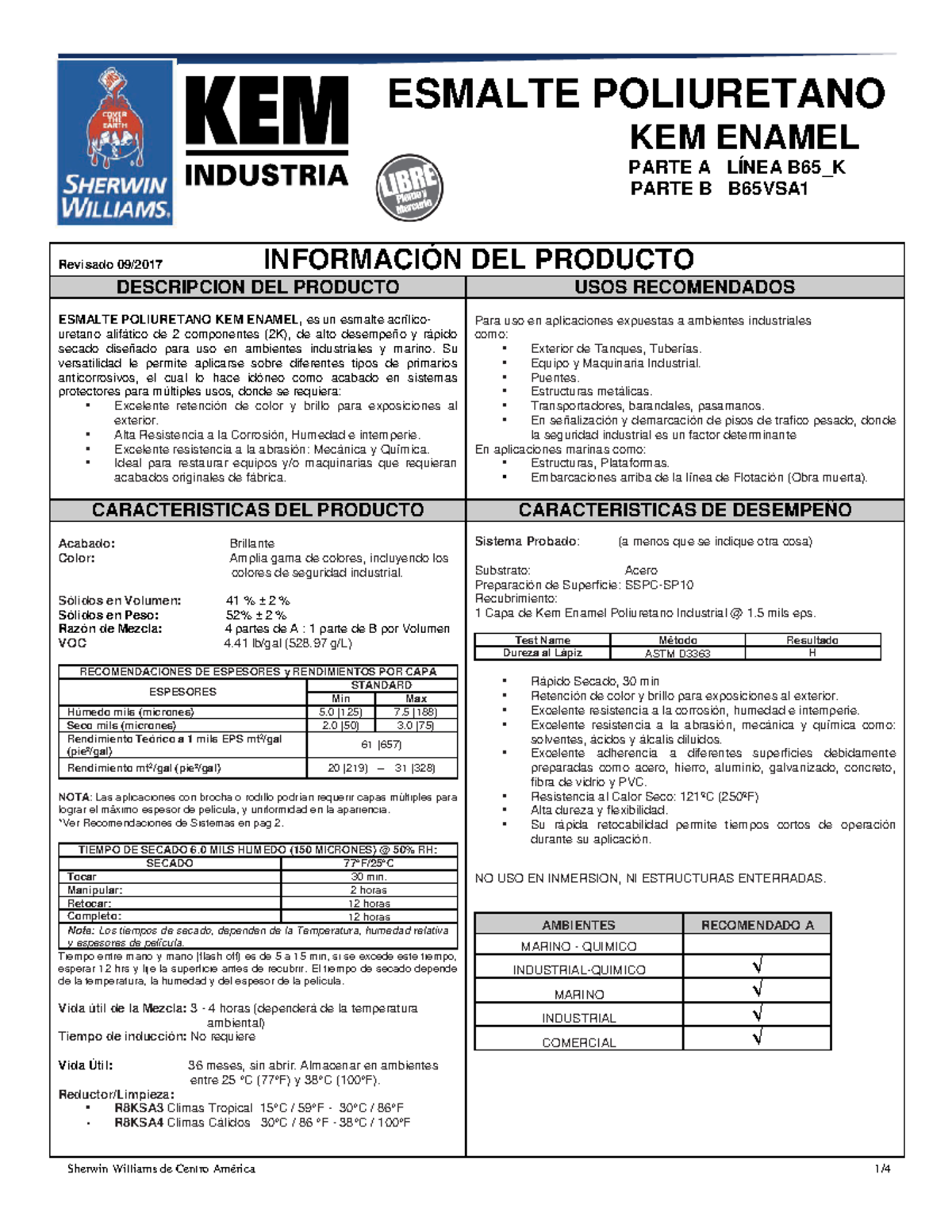 Hoja Tecnica-Kem Poliuretano Industrial - Sherwin Williams de Centro ...