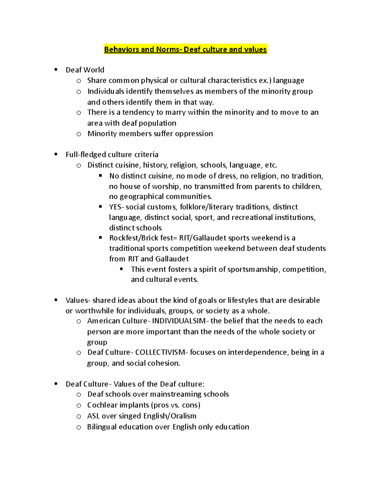 Behaviors and Norms - Professor Jason Barden - Behaviors and Norms- Deaf culture and values Deaf ...
