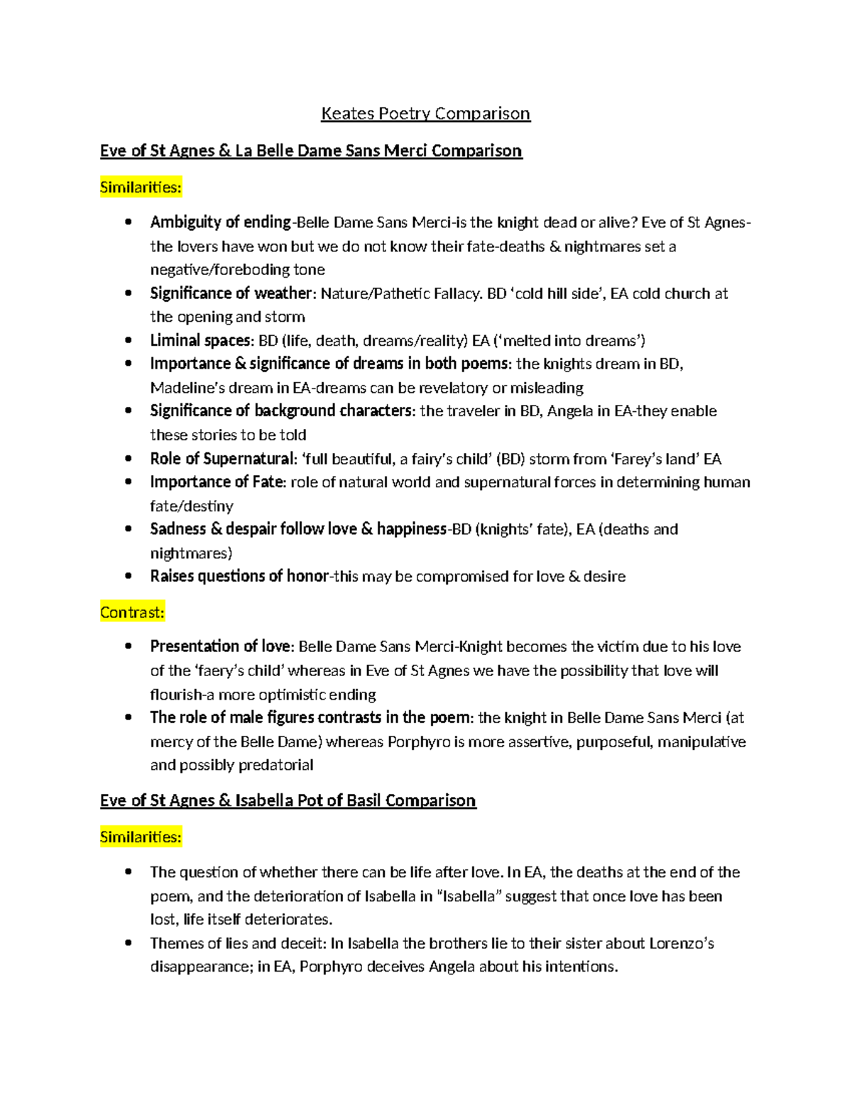 Keates Poetry Comparison - BD ‘cold hill side’, EA cold church at the ...