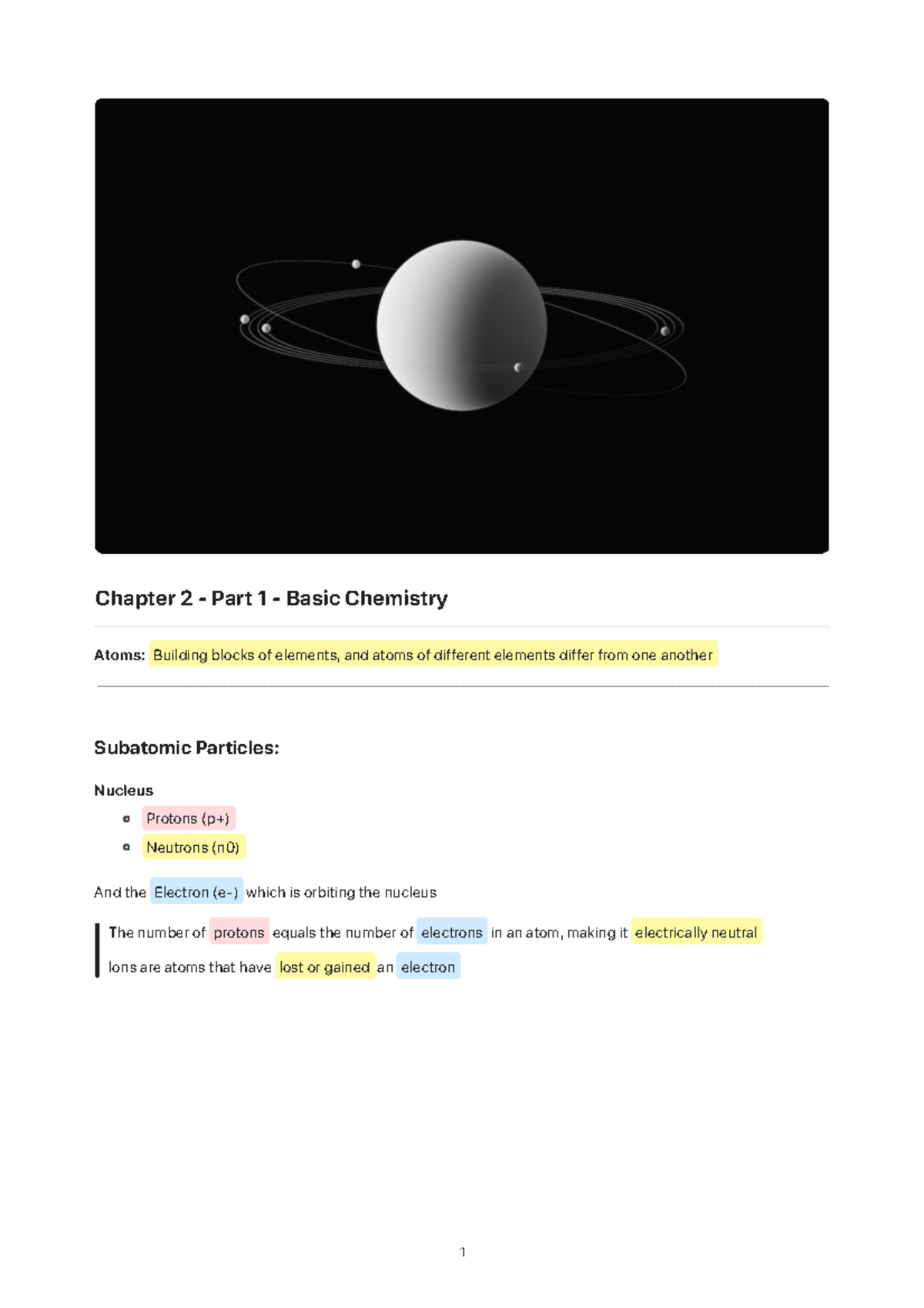 Chapter 2 - Part 1 - Basic Chemistry - Chapter 2 - Part 1 - Basic ...