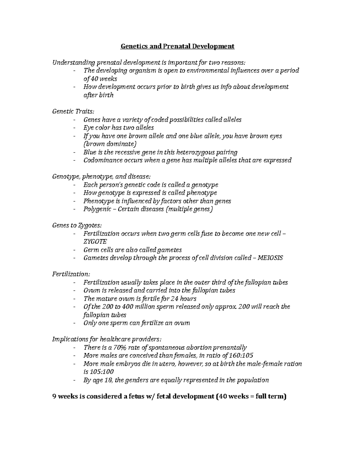 Genetics and Prenatal Development - Genetics and Prenatal Development ...