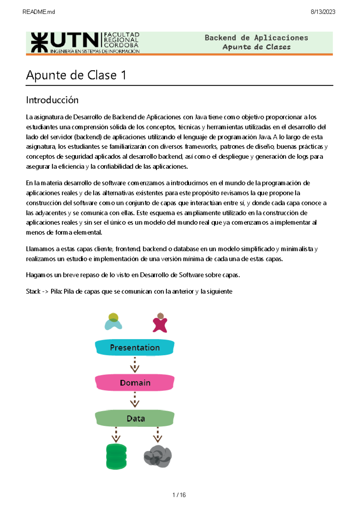 Apunte-01 - apunte 1 - Apunte de Clase 1 Introducción La asignatura de Desarrollo de Backend de ...