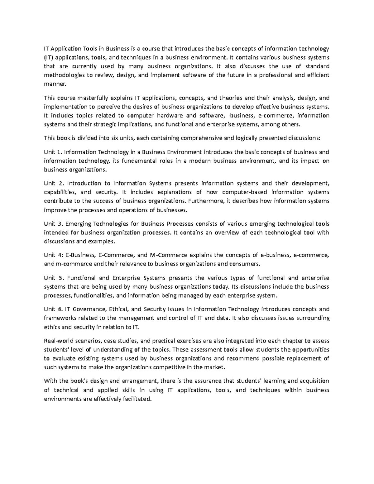 Introduction - IT Application Tools in Business is a course that ...