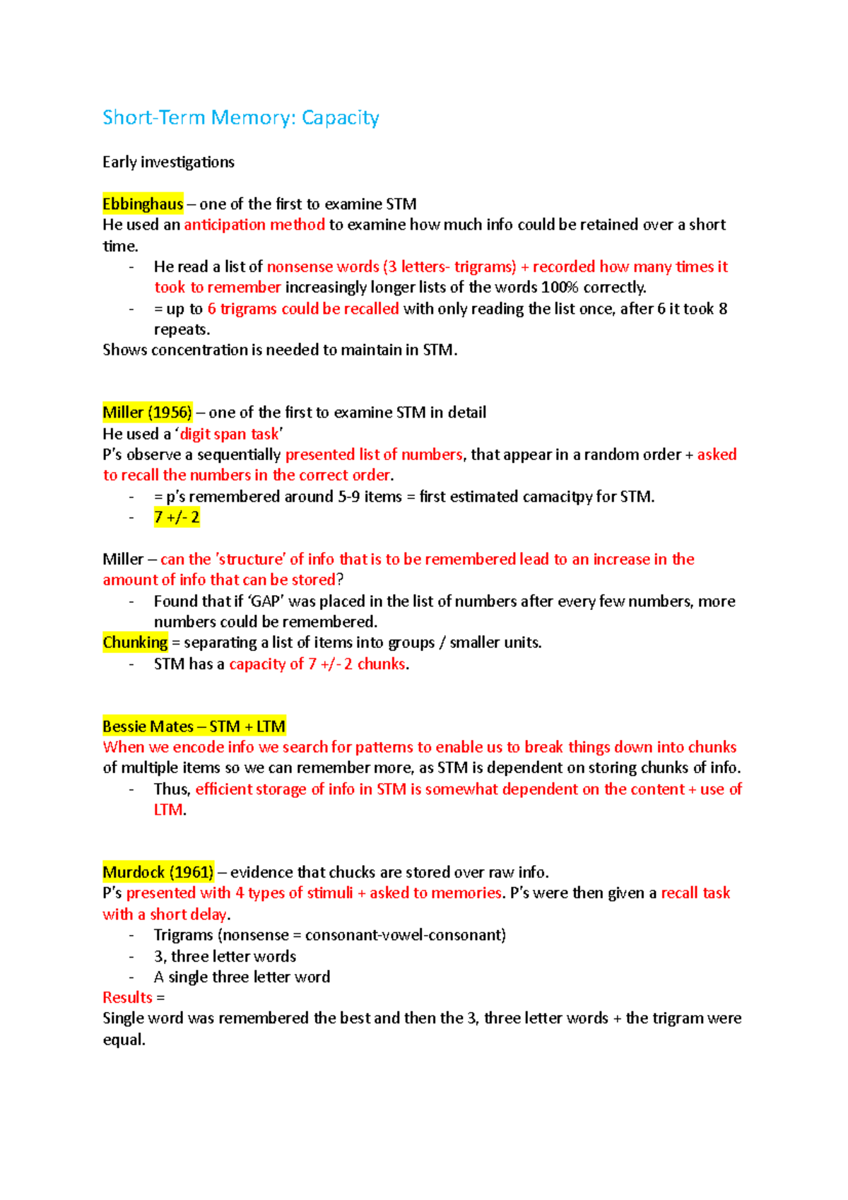 Short-Term Memory - Capacity - Short-Term Memory: Capacity Early ...