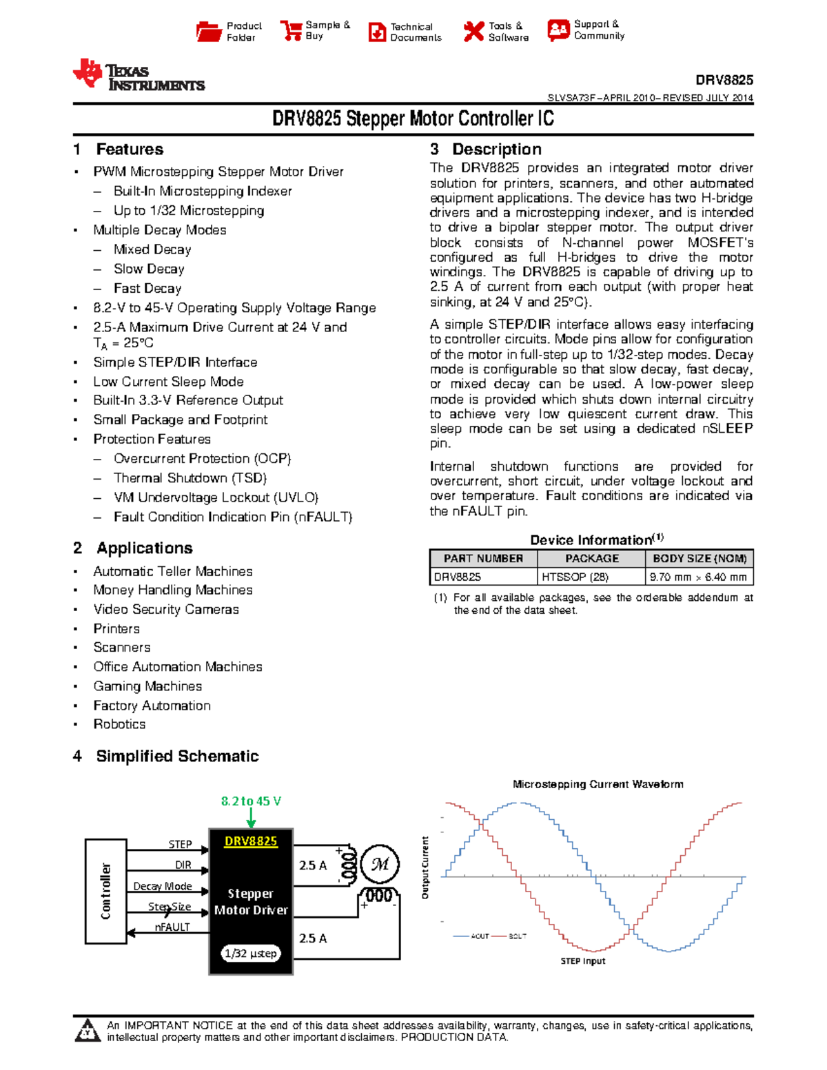 Drv8825 - Hgh - STEP Step Size Decay Mode 8 to 45 V Controller M ...