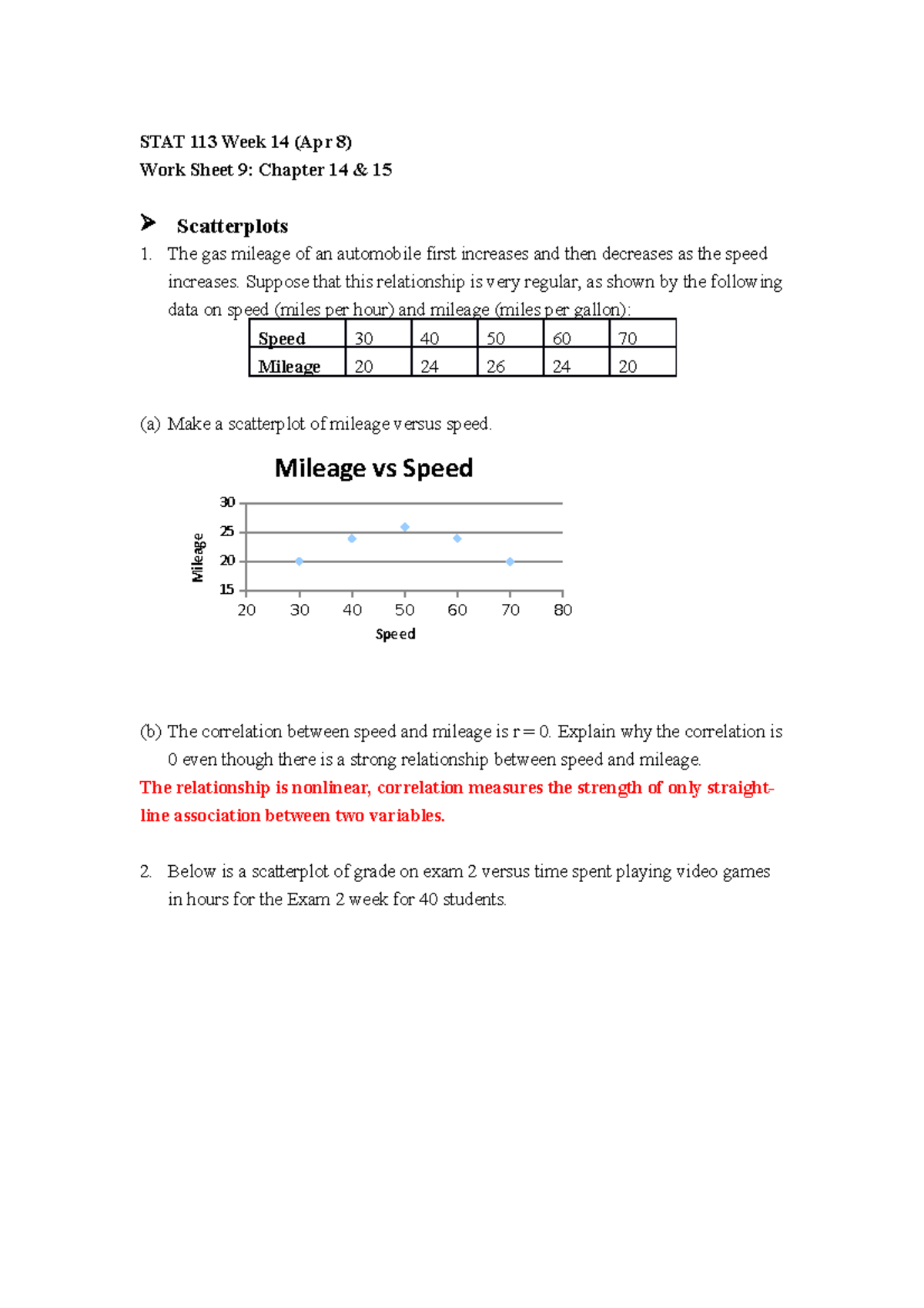 Worksheet 09 chapter 14 15 key - STAT 113 Week 14 (Apr 8) Work Sheet 9 ...