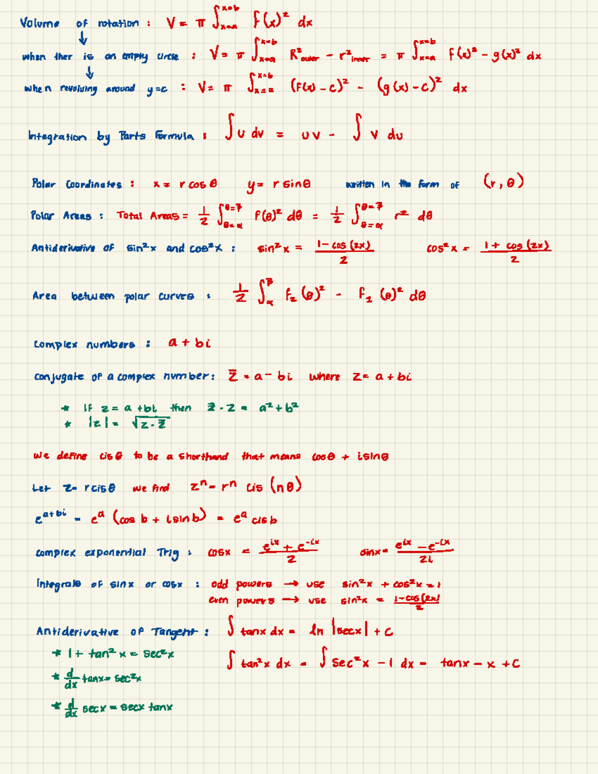 Important Formulas - Volume of rotation : = IT J " " =a f- (x) ≥ dx ↓ ...