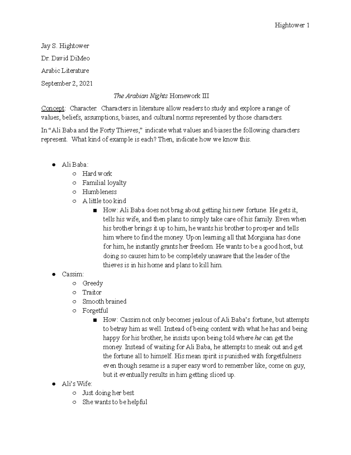 Hightower, Homework 3 - Hightower 1 Jay S. Hightower Dr. David DiMeo ...