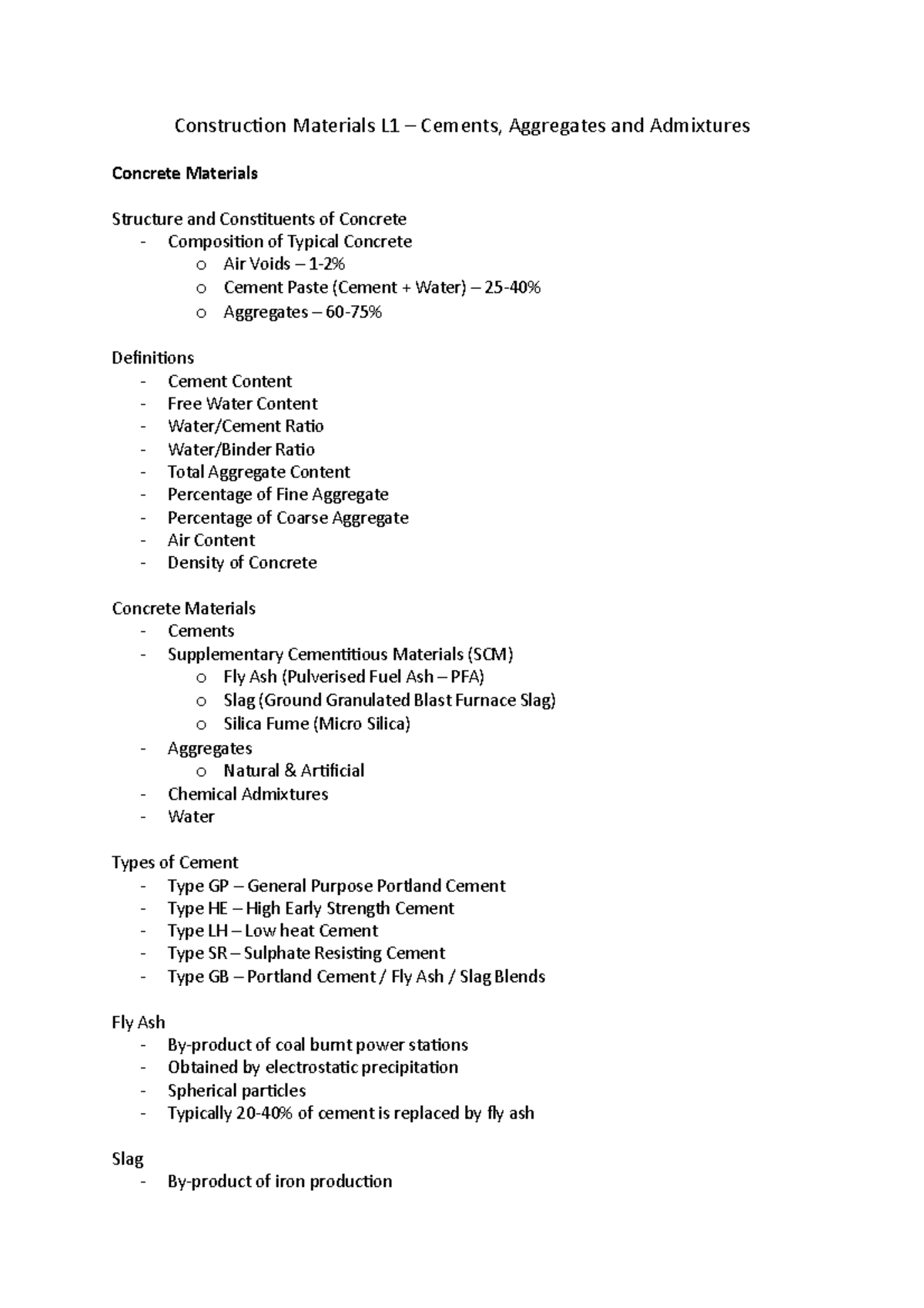 CM L1 - Intro - Construction Materials L1 Cements, Aggregates and ...