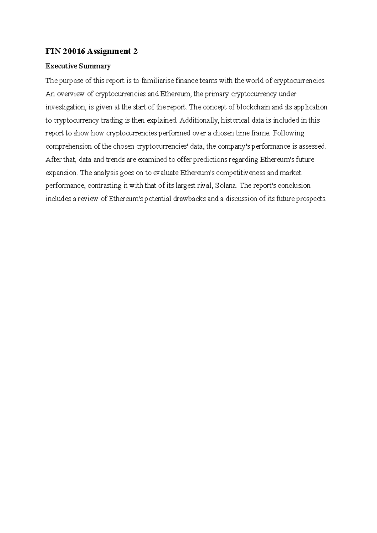 FIN 2001 6 Assignment 2 Venus Ong Xin Qian - FIN 20016 Assignment 2 Executive Summary The ...