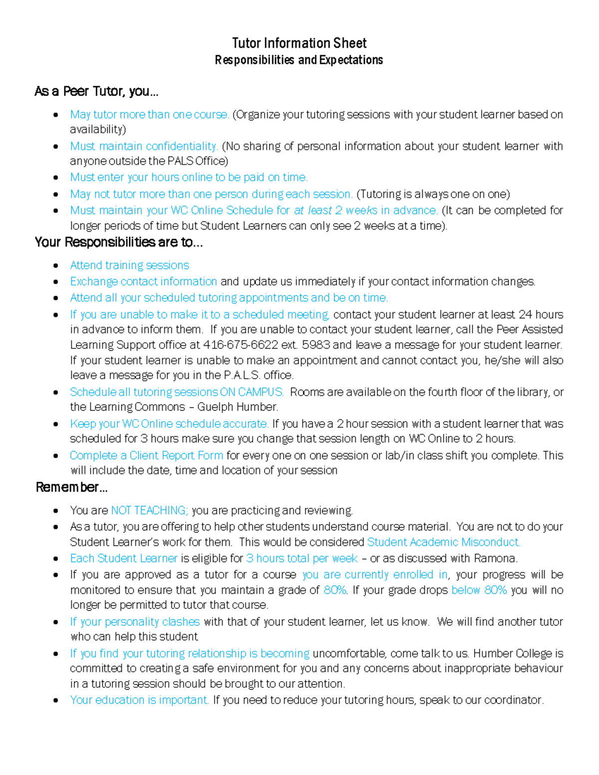 Tutor Information Sheet - Tutor Information Sheet Responsibilities and ...