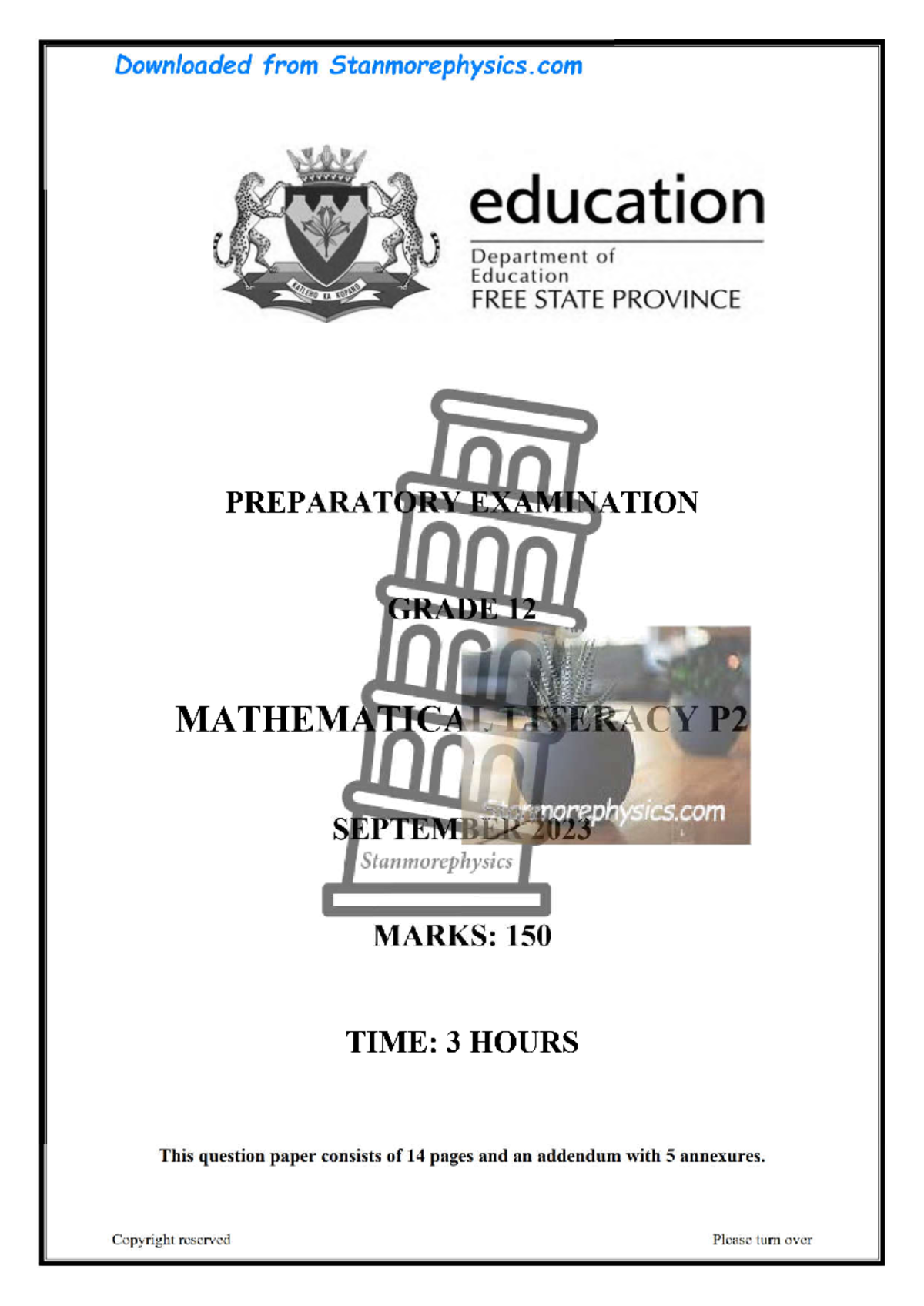 FS Maths Literacy Grade 12 SEPT 2023 P2 and Memo - Downloaded from ...