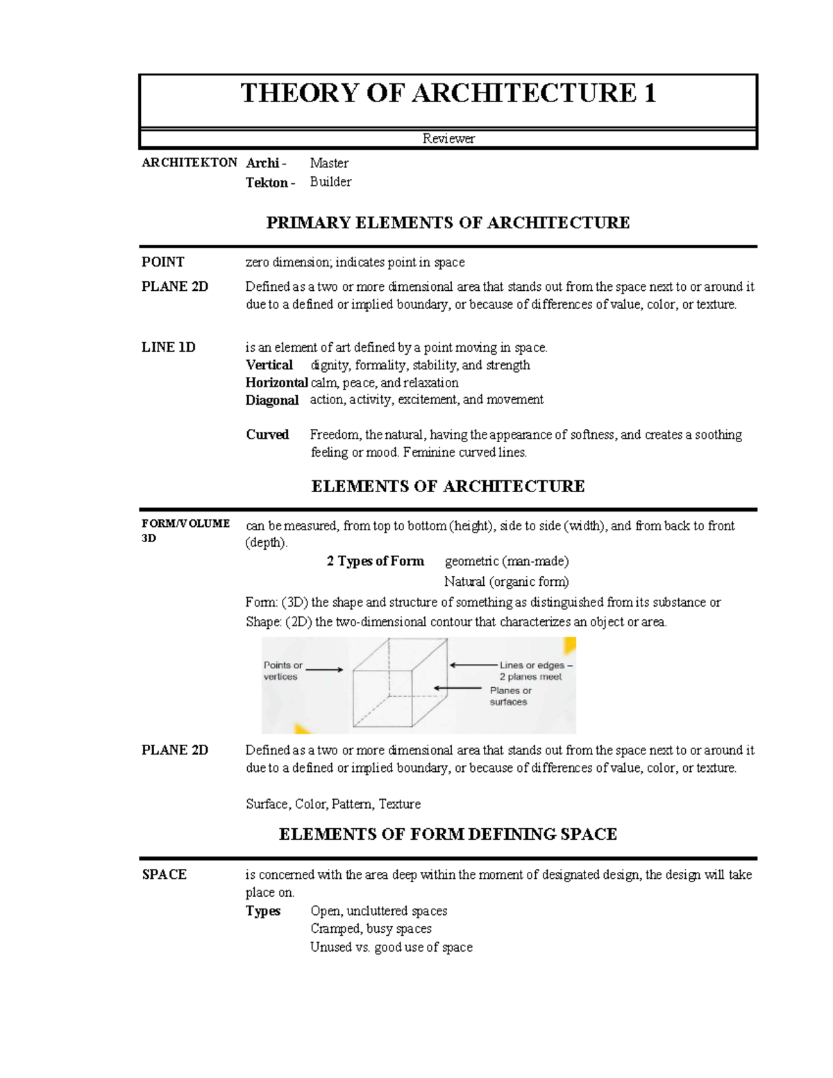 TOA1 reviewer - Summary Theory of Architecture 1 - ARCHITEKTON Archi ...