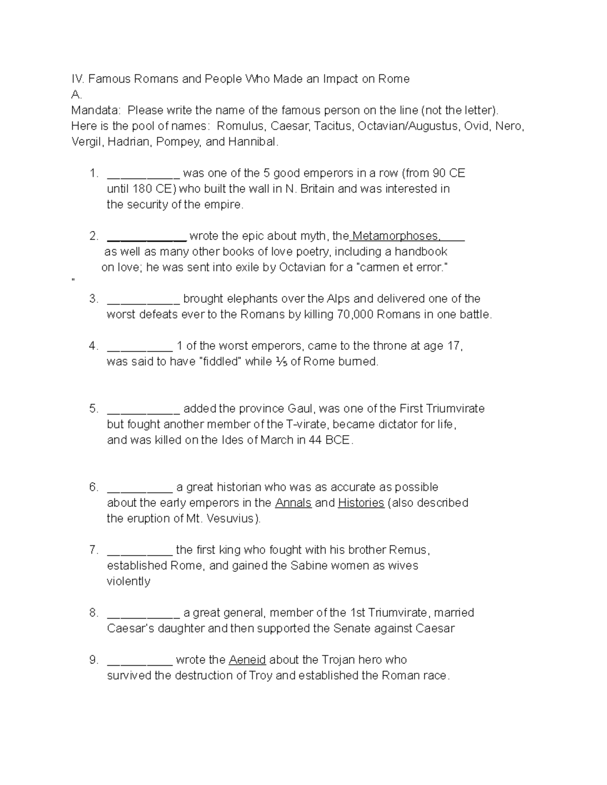 Famous Romans and People Who Made an Impact on Rome - IV. Famous Romans ...