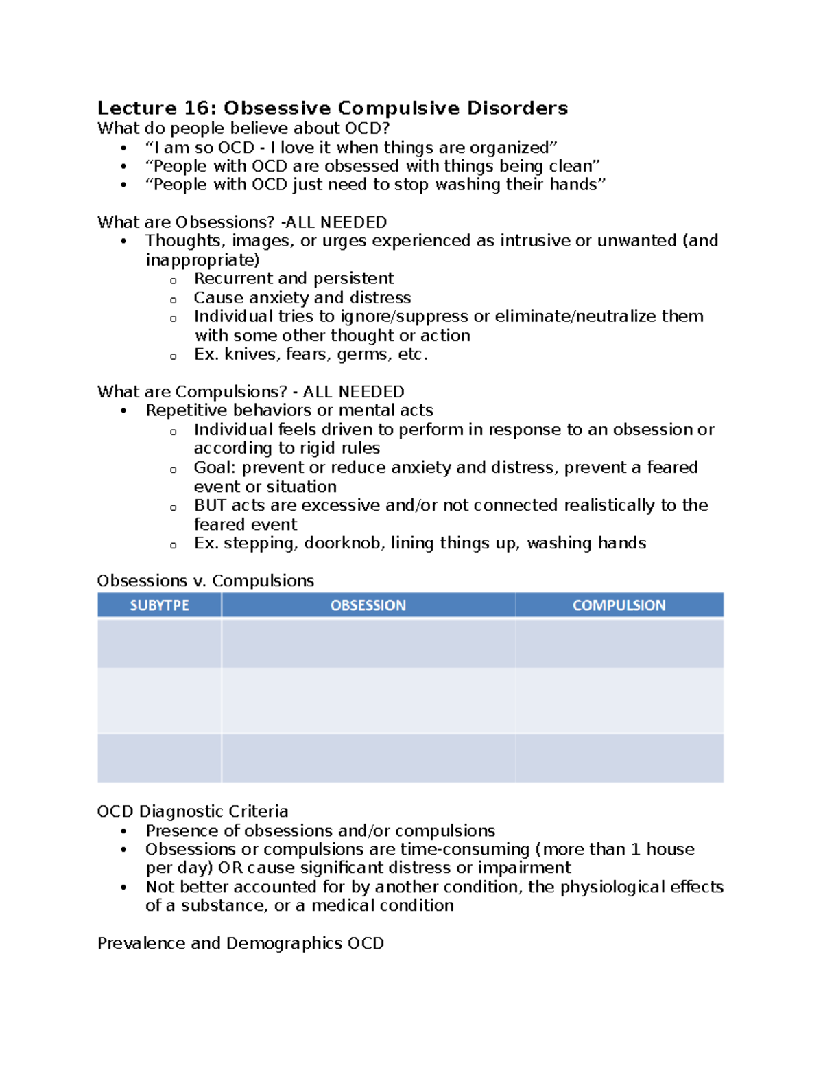 Abnormal Psychology Lecture 16- OCD - Lecture 16: Obsessive Compulsive ...