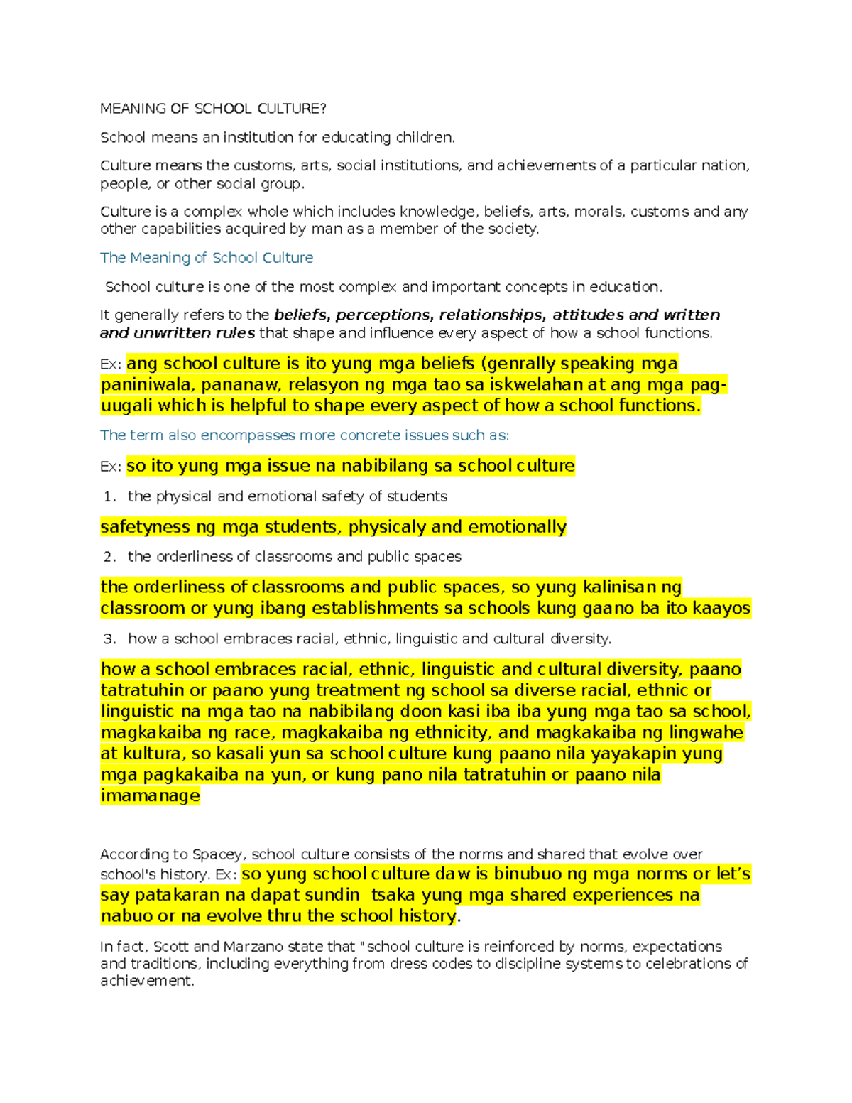 The Meaning of School Culture - MEANING OF SCHOOL CULTURE? School means ...