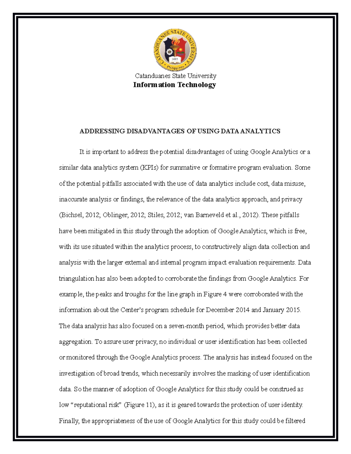 Addressing Disadvantages OF Using DATA Analytics - Information ...