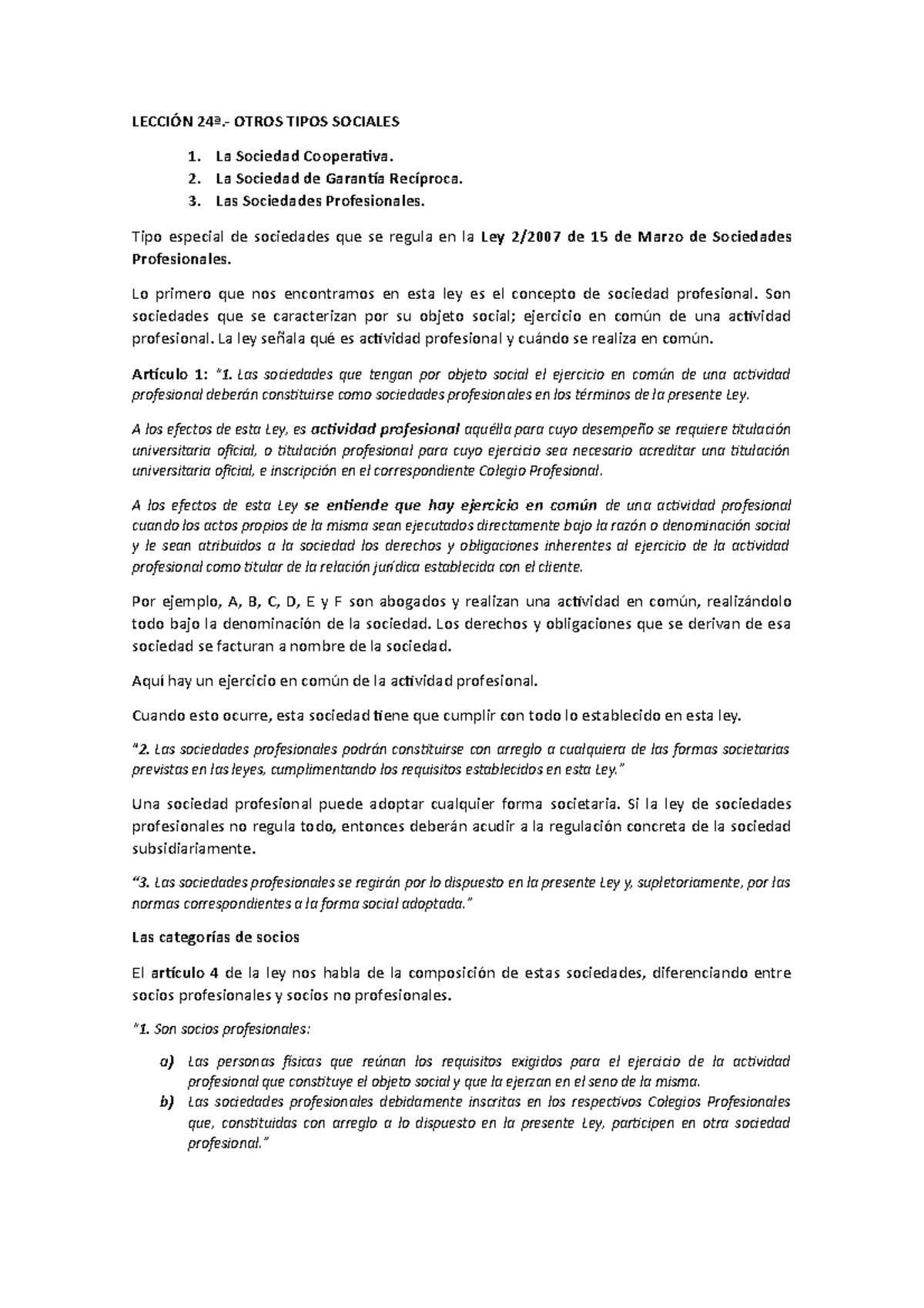 Lección 24 - Lección 24 - LECCIÓN 24ª.- OTROS TIPOS SOCIALES 1. La ...