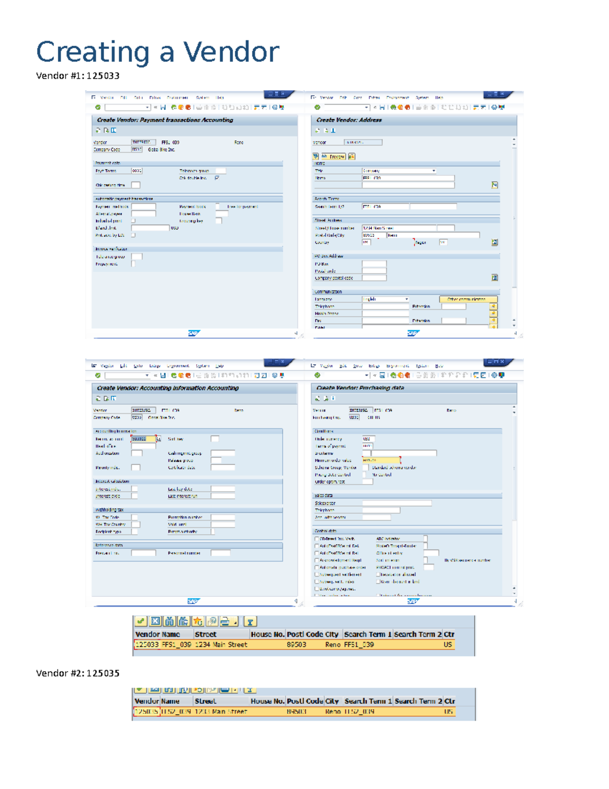 Assignment #3 - Creating a Vendor Vendor 125033 Vendor 125035 When you ...