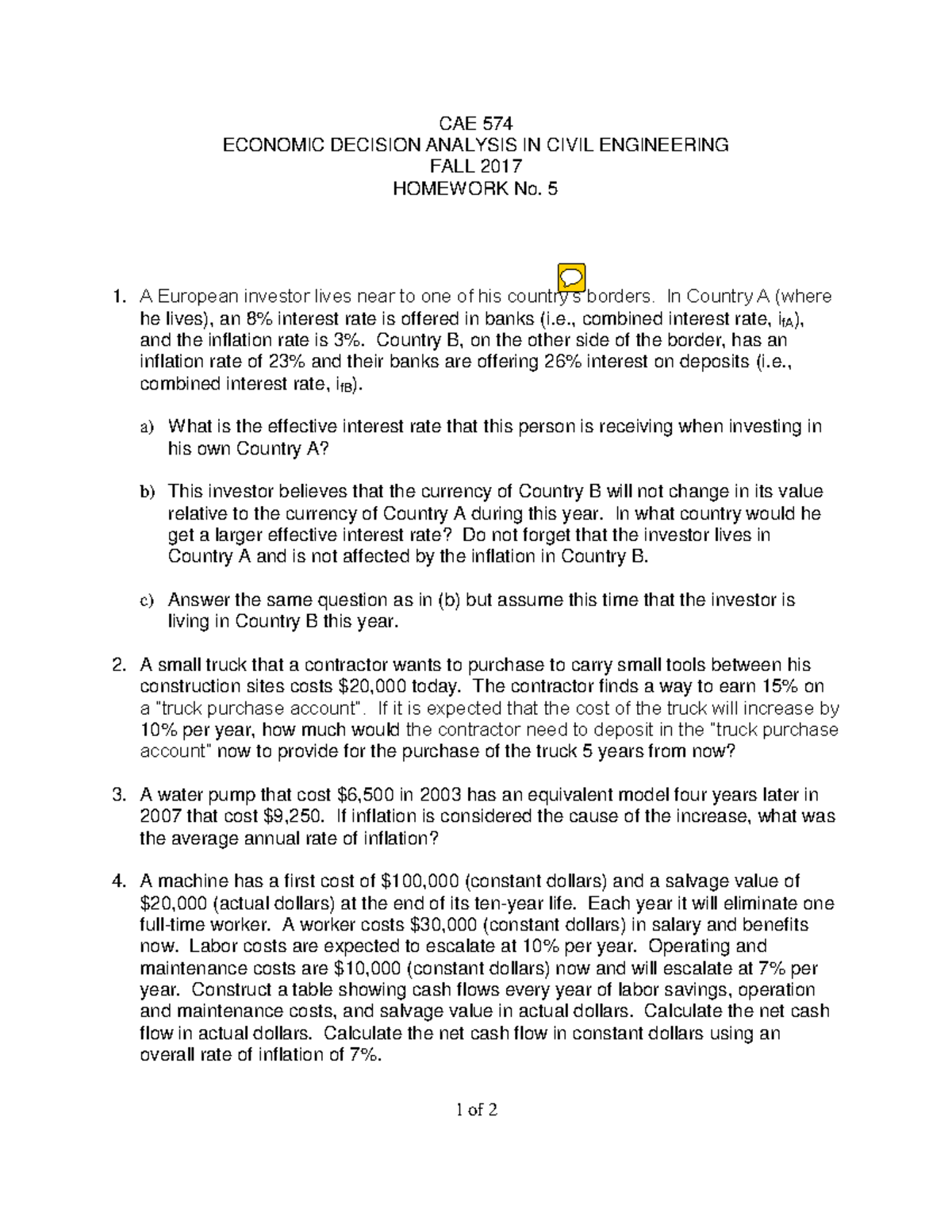 H05 2017 Inflation - David Arditti - CAE 574 ECONOMIC DECISION ANALYSIS ...
