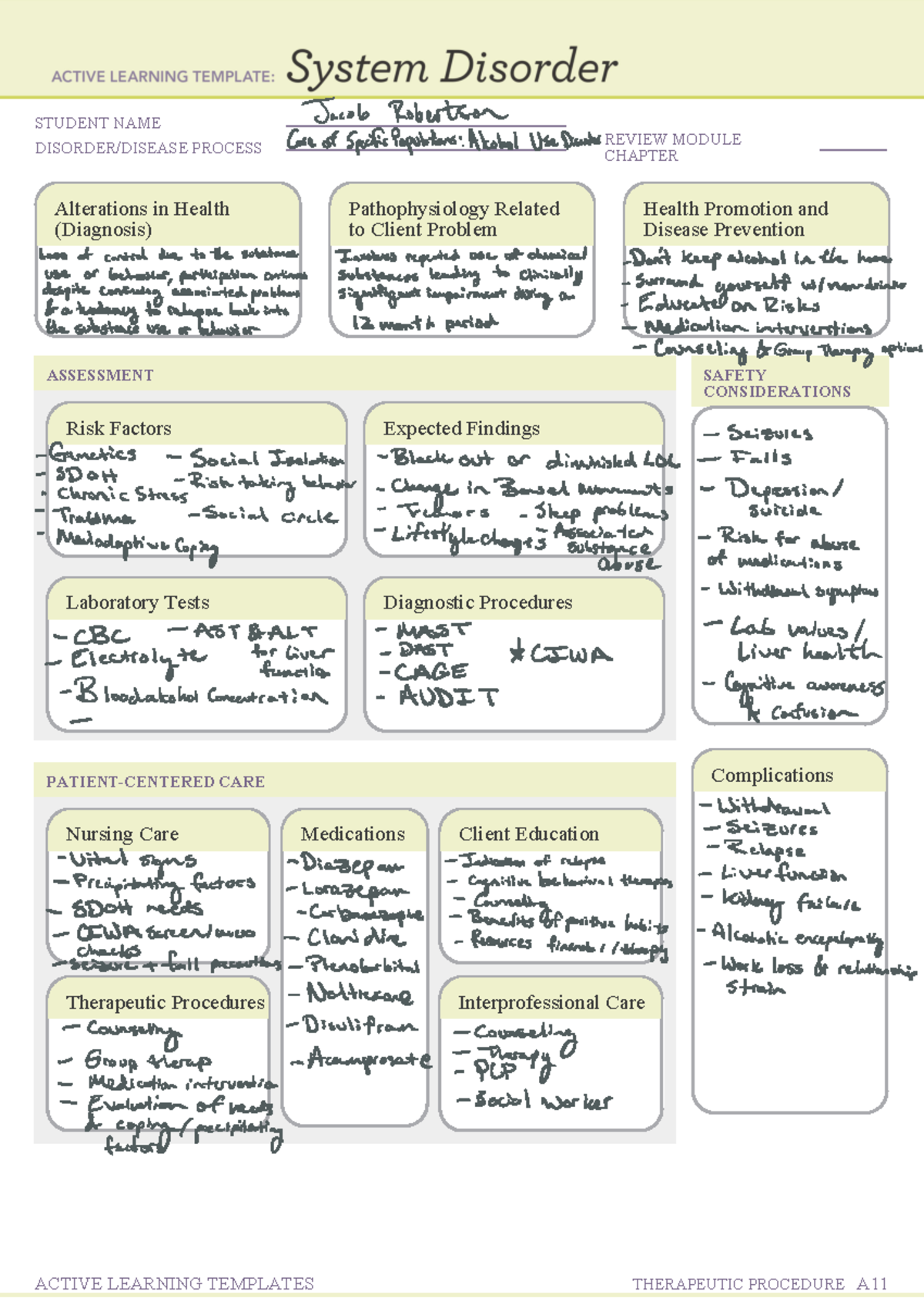 Alcohol use disorder - ALT - STUDENT NAME DISORDER/DISEASE PROCESS ...